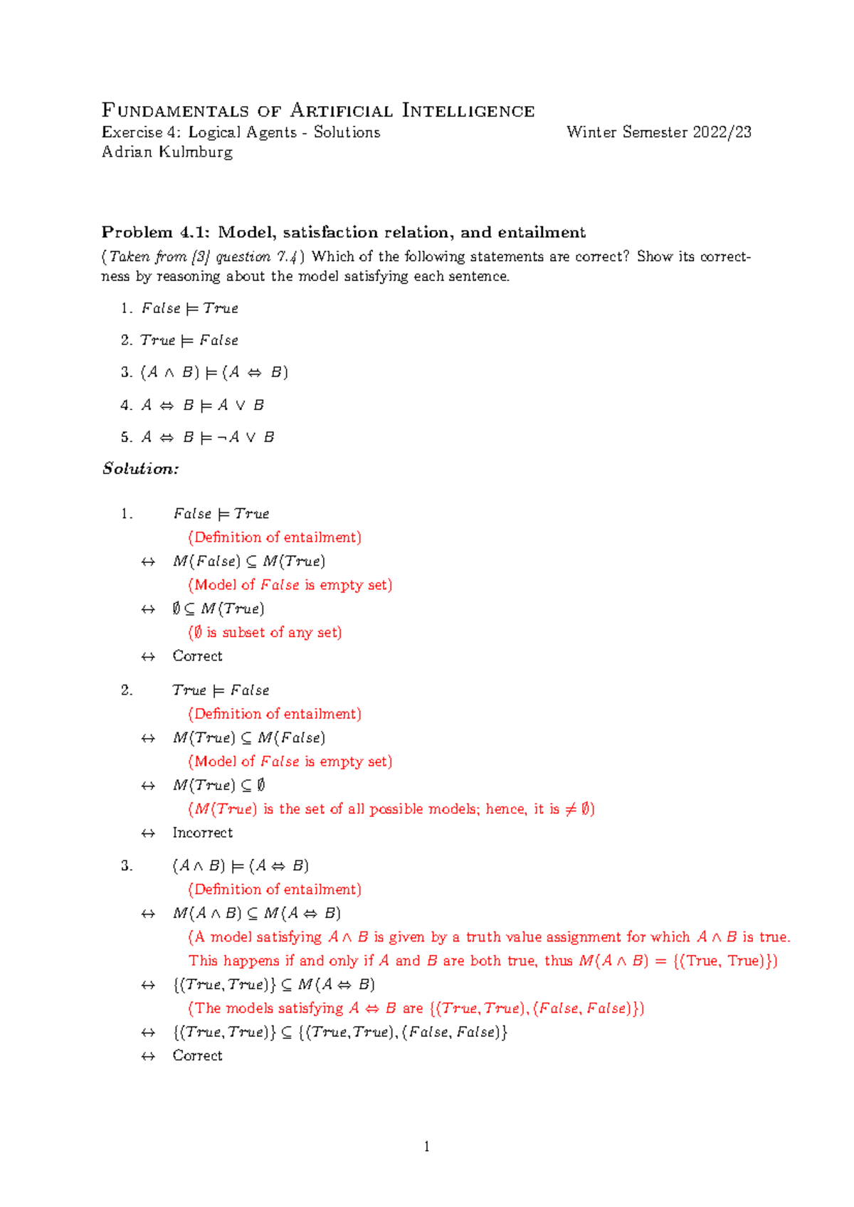 Exercise 4 solutions - Fundamentals of Artificial Intelligence Exercise ...