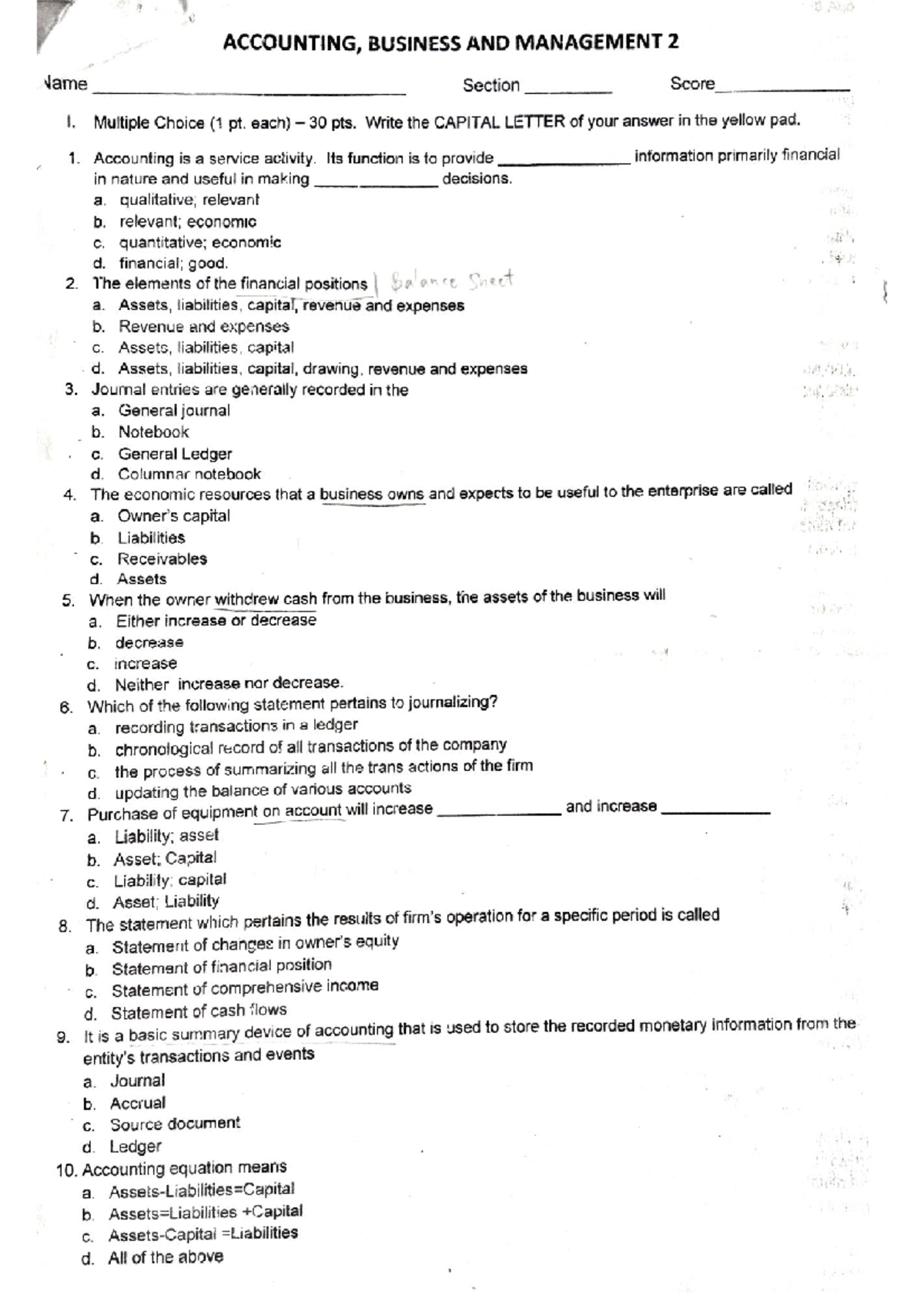 ABM QUIZ (Fundamentals of Accounting) - Advanced Accounting - Studocu