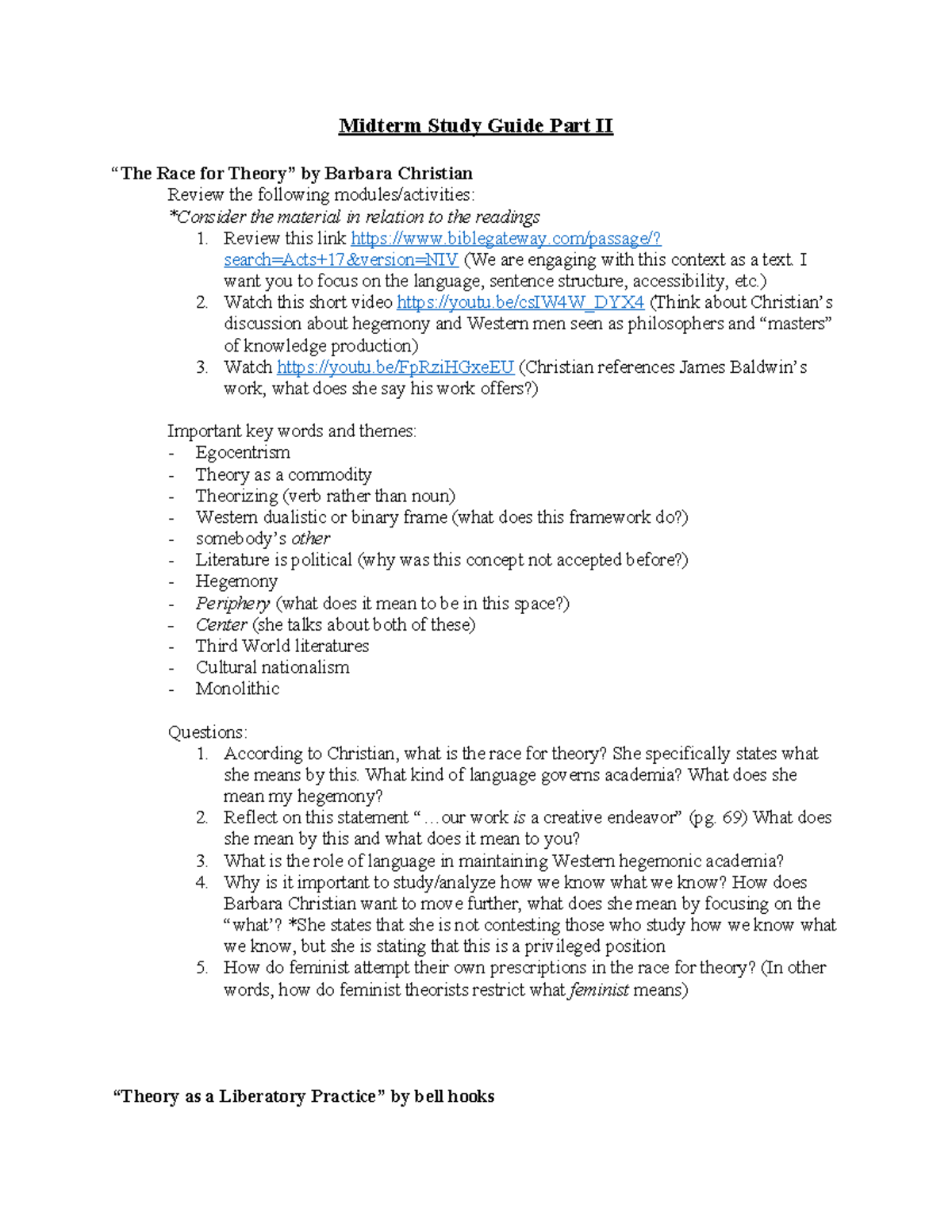 Midterm Study Guide Part II - Midterm Study Guide Part II “The Race for ...