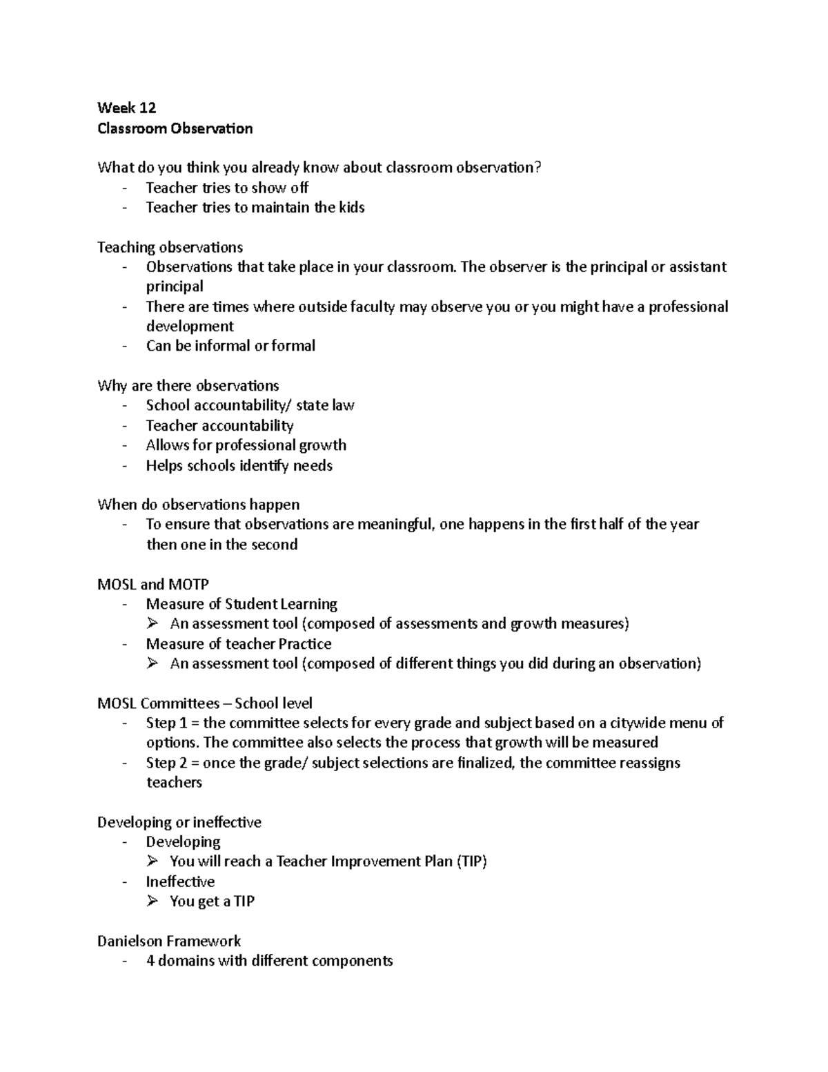 EDU-1000 (20) - lecture - Week 12 Classroom Observation What do you ...