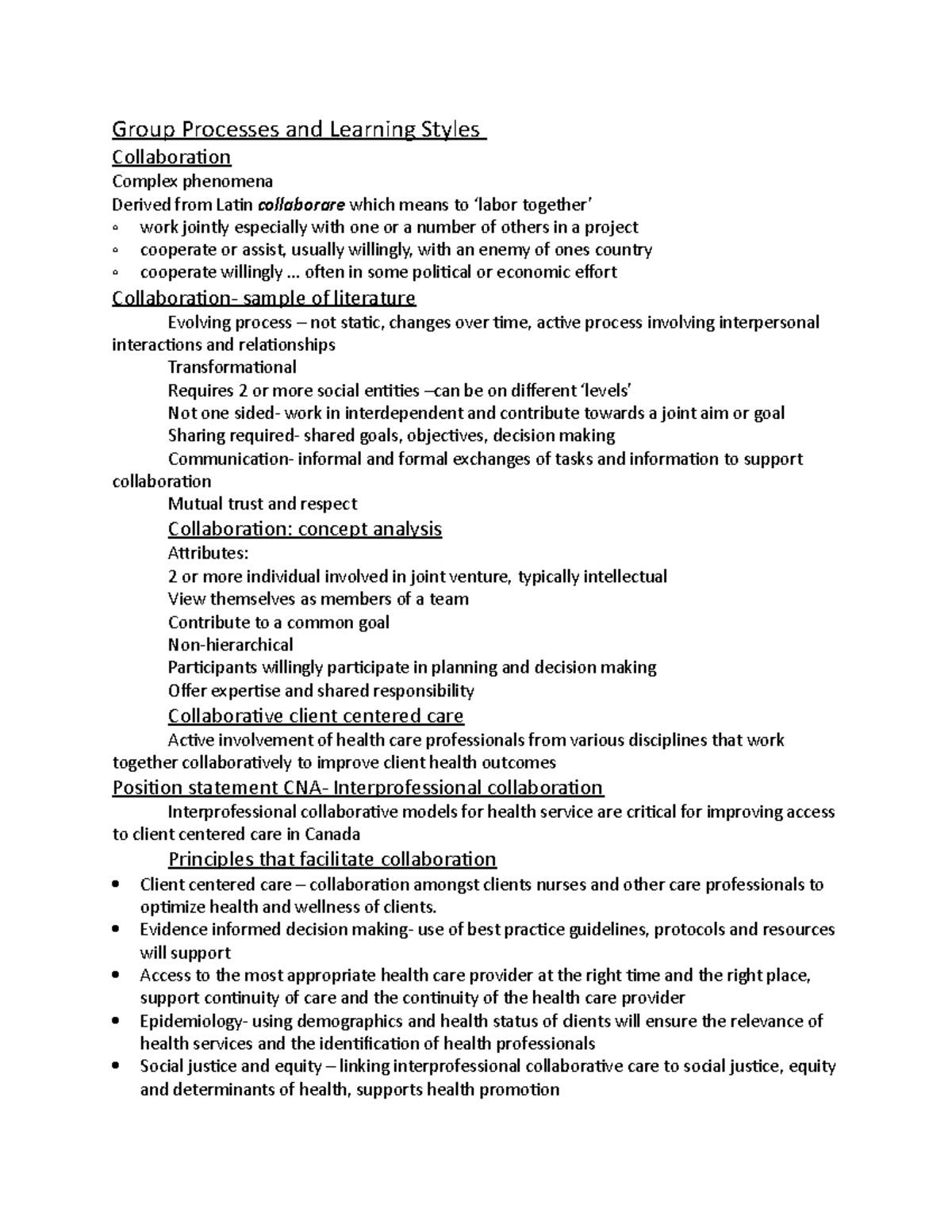 Group Processes and Learning Styles Study Notes - Group Processes and ...