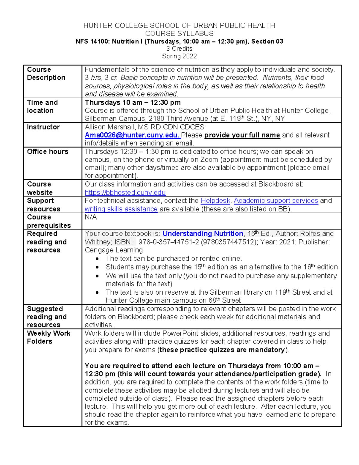 NFS 101 syllabus 22 Diet Analysis Part 1 Sample Food Record - HUNTER ...