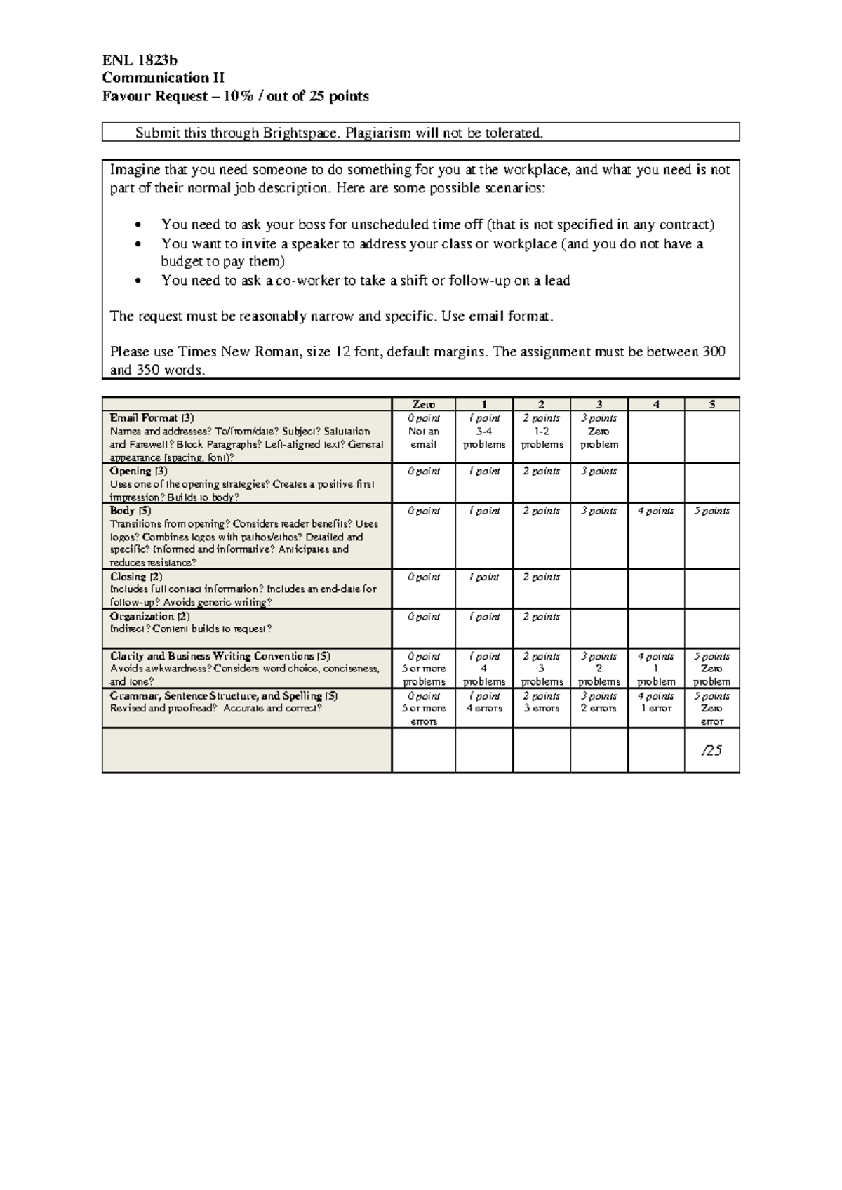 Favour Request - Practical practice - ENL 182 3 b Communication II ...