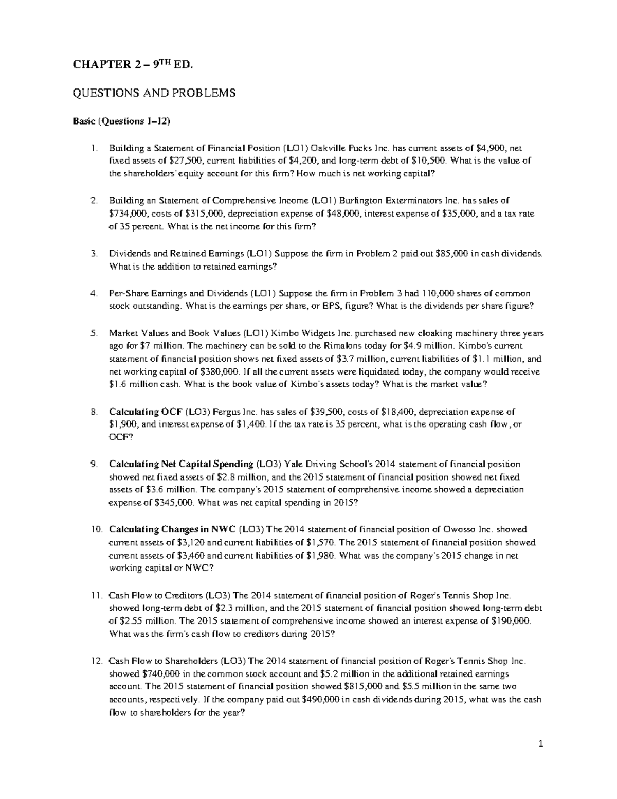 Chapter 2-9TH - practice homework - CHAPTER 2 – 9TH ED. QUESTIONS AND ...