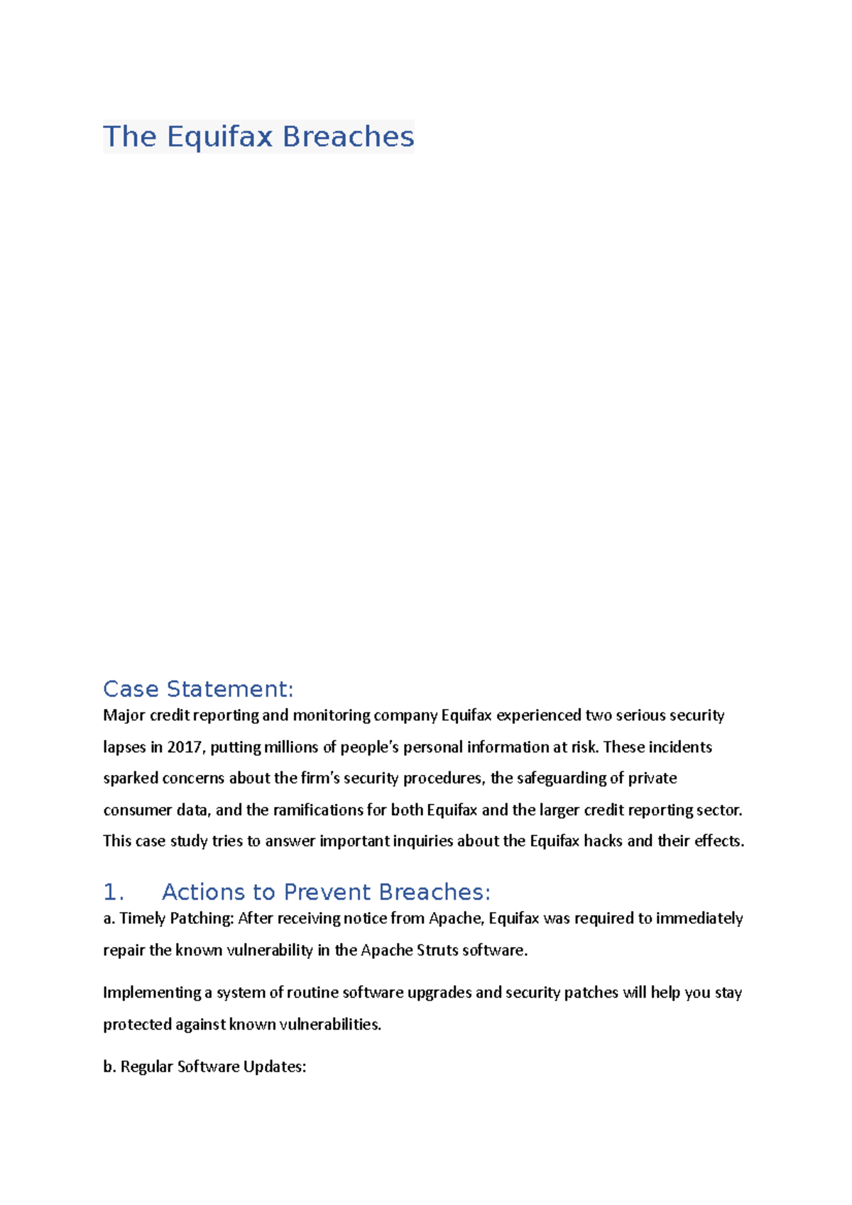 756722 Case4 - case study - The Equifax Breaches Case Statement: Major ...