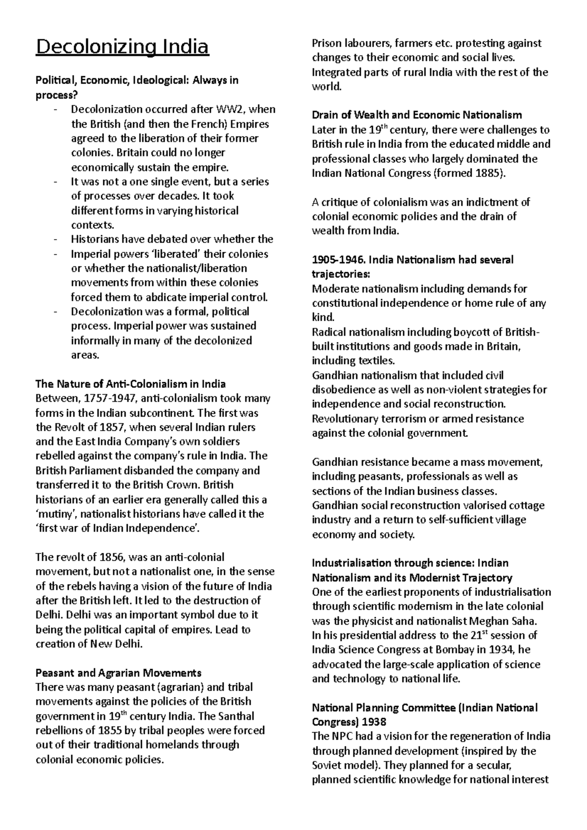 Decolonizing India - notes - Decolonizing India Political, Economic ...