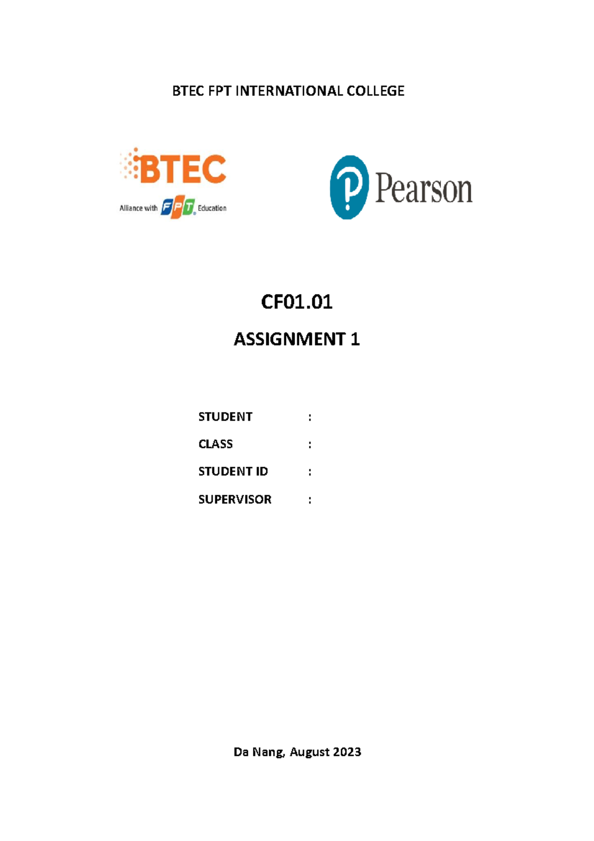 example format assignment - BTEC FPT INTERNATIONAL COLLEGE CF01 ...