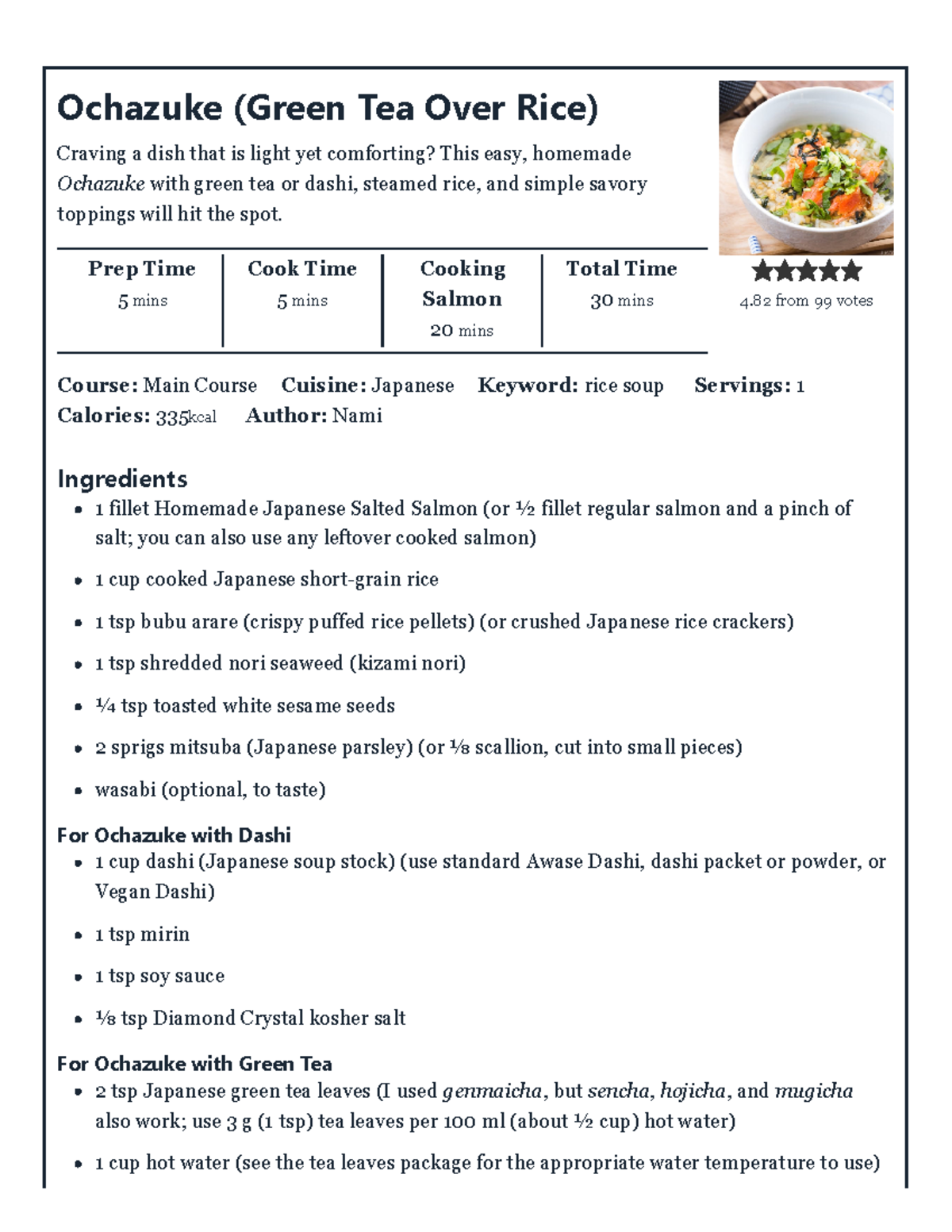 Ochazuke (Green Tea Over Rice) - Just One Cookbook - Ochazuke (Green ...