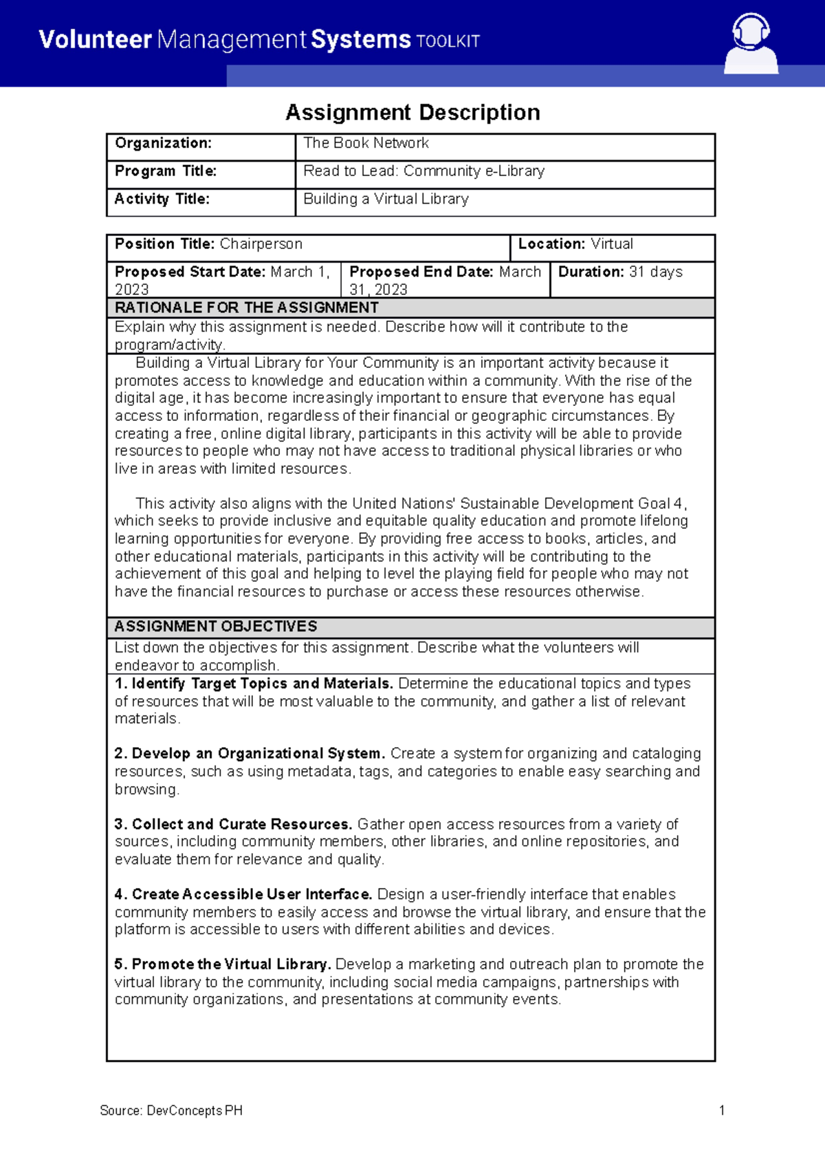 Assignment Description - Assignment Description Organization: The Book ...