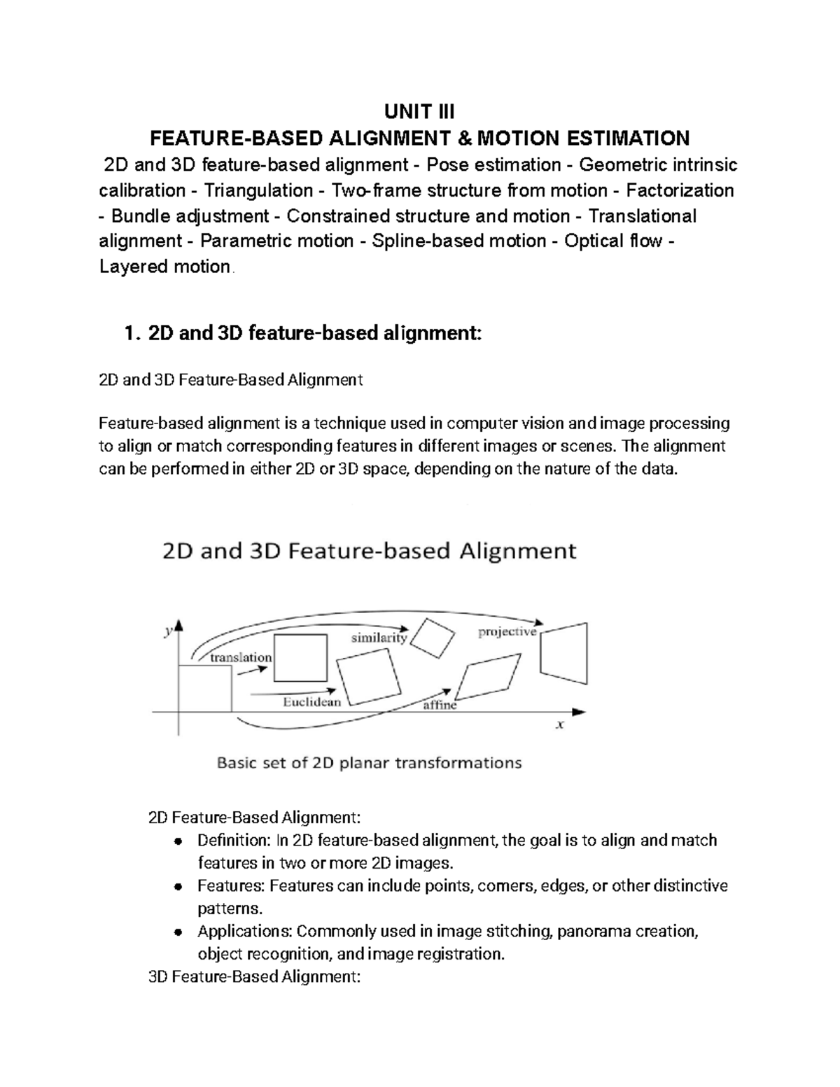 CV UNIT III - unit 3 - UNIT III FEATURE-BASED ALIGNMENT & MOTION ...