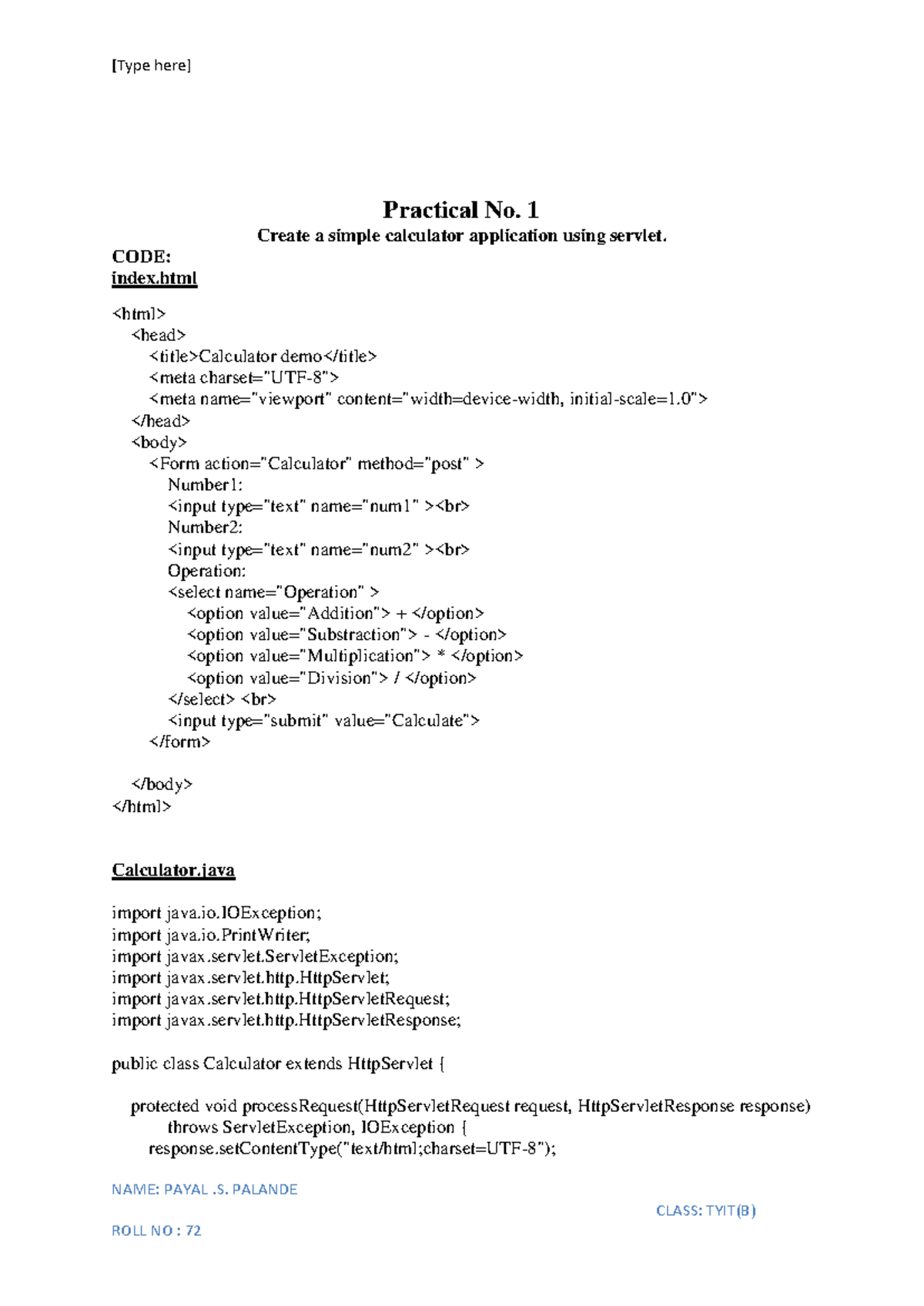 Practical Ej Summary Introduction To C Programming Name Payal S Palande Class Tyitb