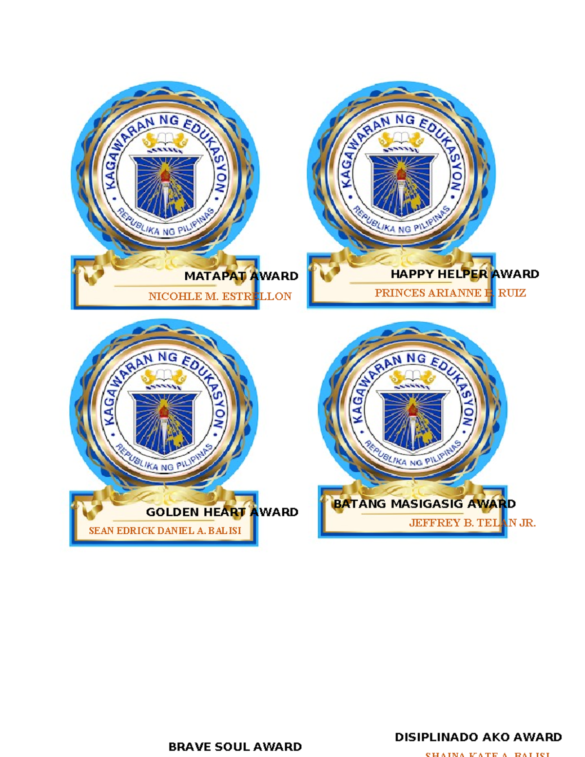 Ribbon - BS Education - HAPPY HELPER AWARD GOLDEN HEART AWARD BATANG ...