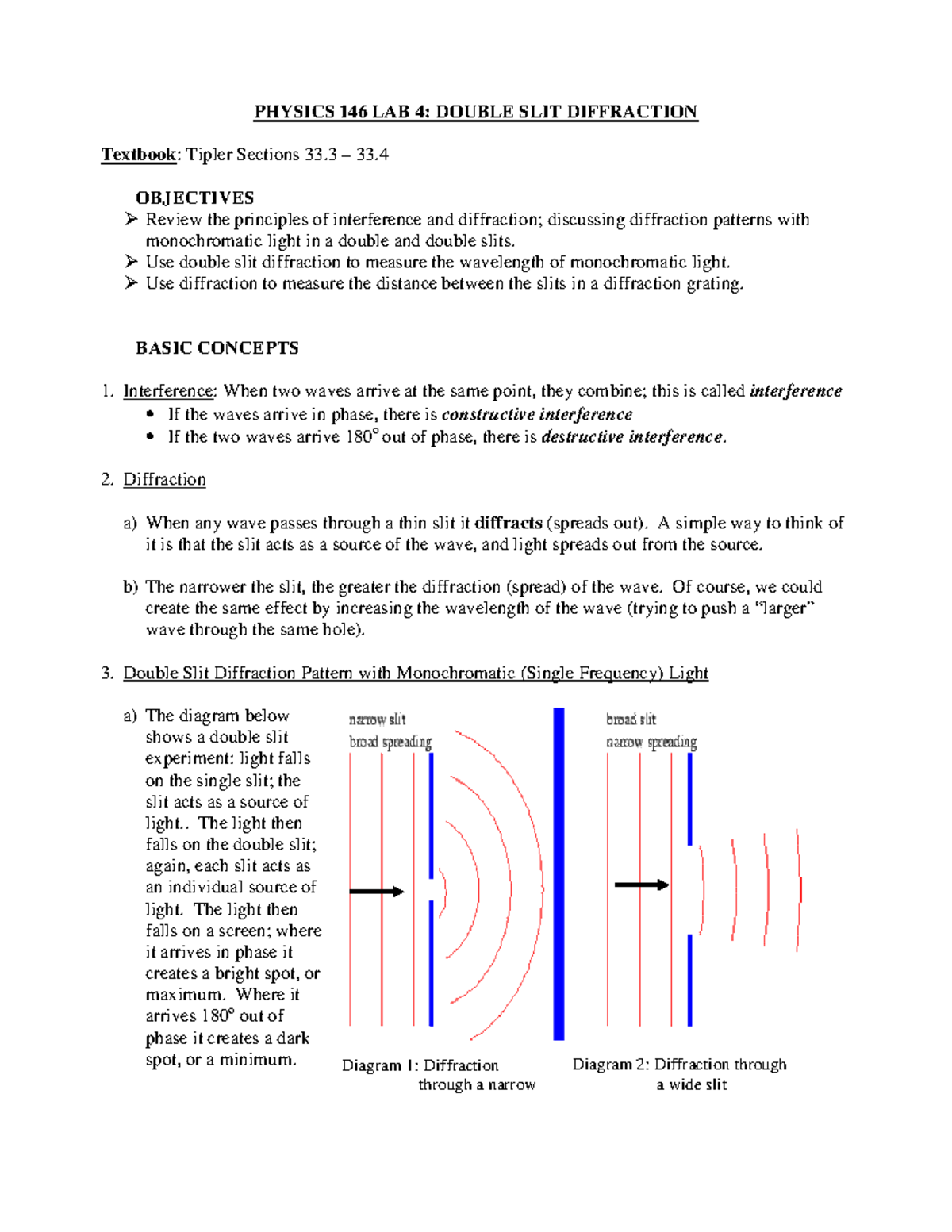 Lab #4 - Diffraction - Profesor Oleksandr Yelnykov - PHYSICS 146 LAB 4 ...