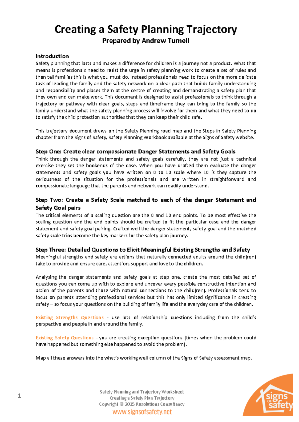 Creating a Safety Planning Trajectory - 1 Safety Planning and ...