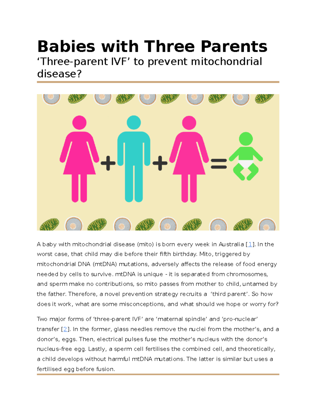 Mito Report Final - Babies with Three Parents ‘Three-parent IVF’ to ...