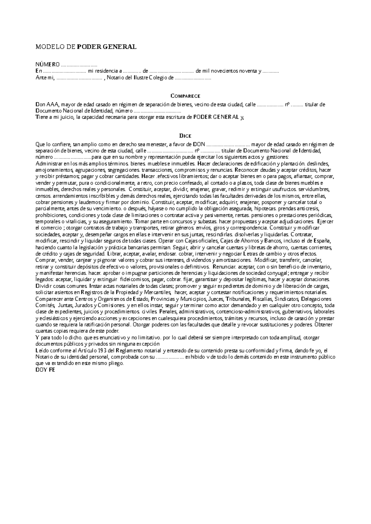 Modelo Poder General - Cámara de Comercio - MODELO DE PODER GENERAL ...