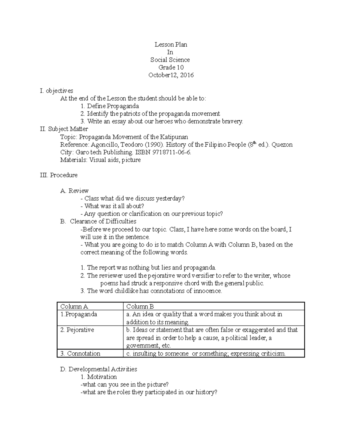 Lesson-Plan - English lesson plan - Lesson Plan In Social Science Grade ...