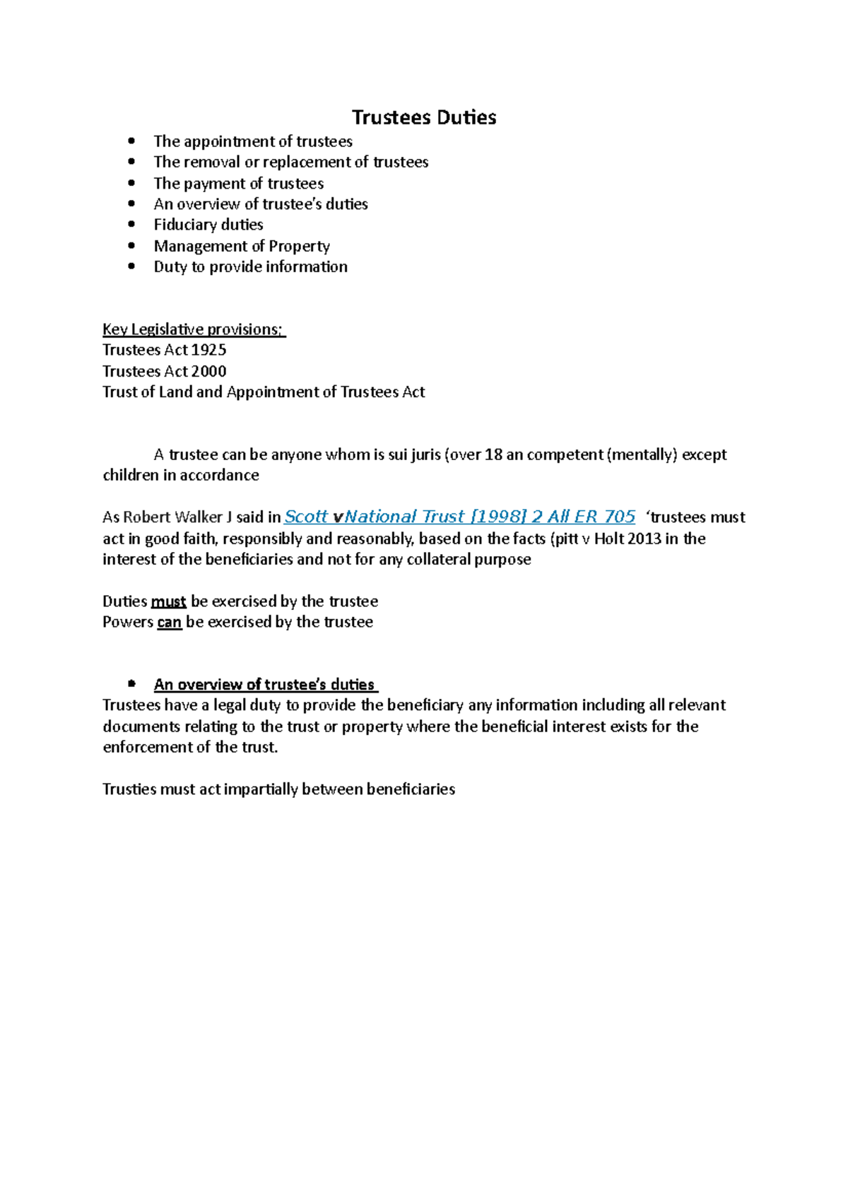 Trustees Duties - Trustees Duties The appointment of trustees The removal or replacement of ...