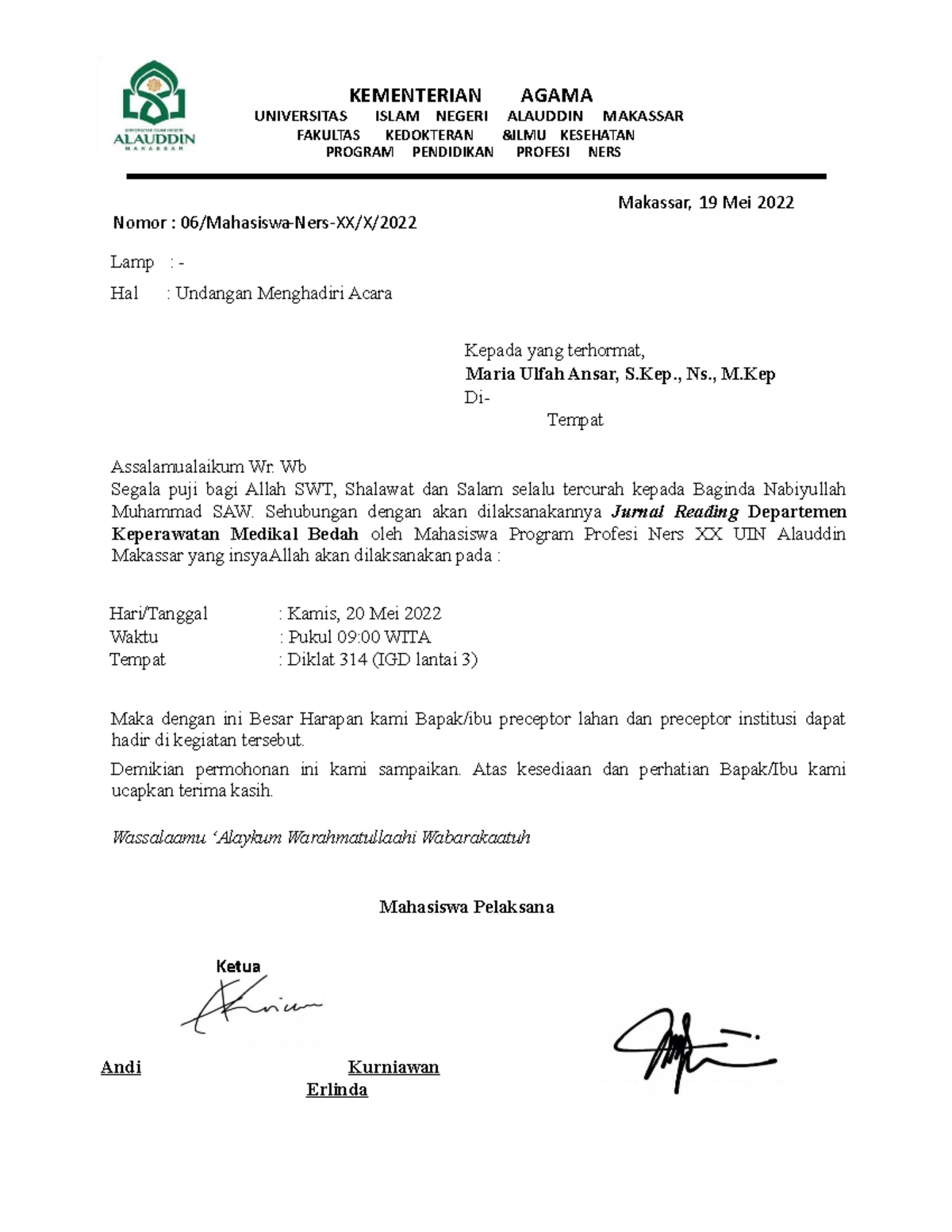 Undangan Jurnal Reading - Lamp : - Hal : Undangan Menghadiri Acara ...