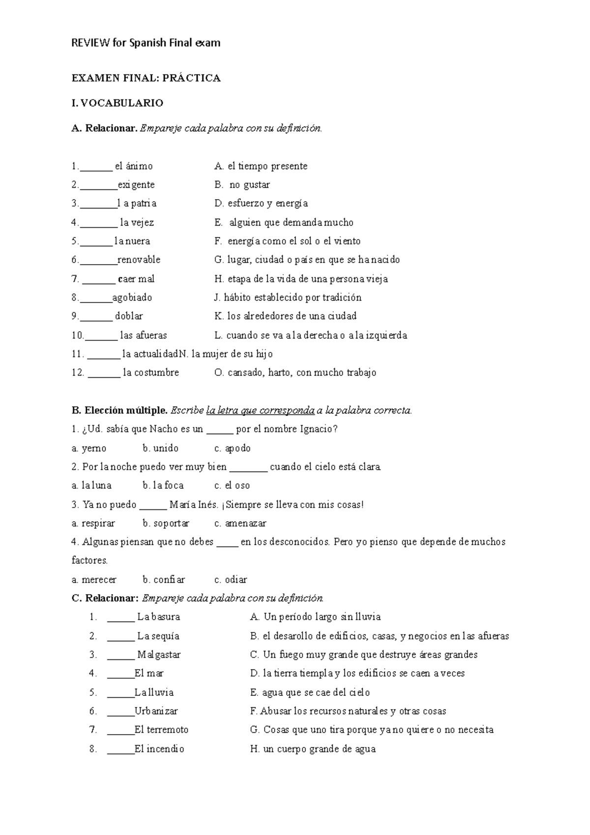 Repaso-examen final - Summary Intermediate Spanish - REVIEW for Spanish ...