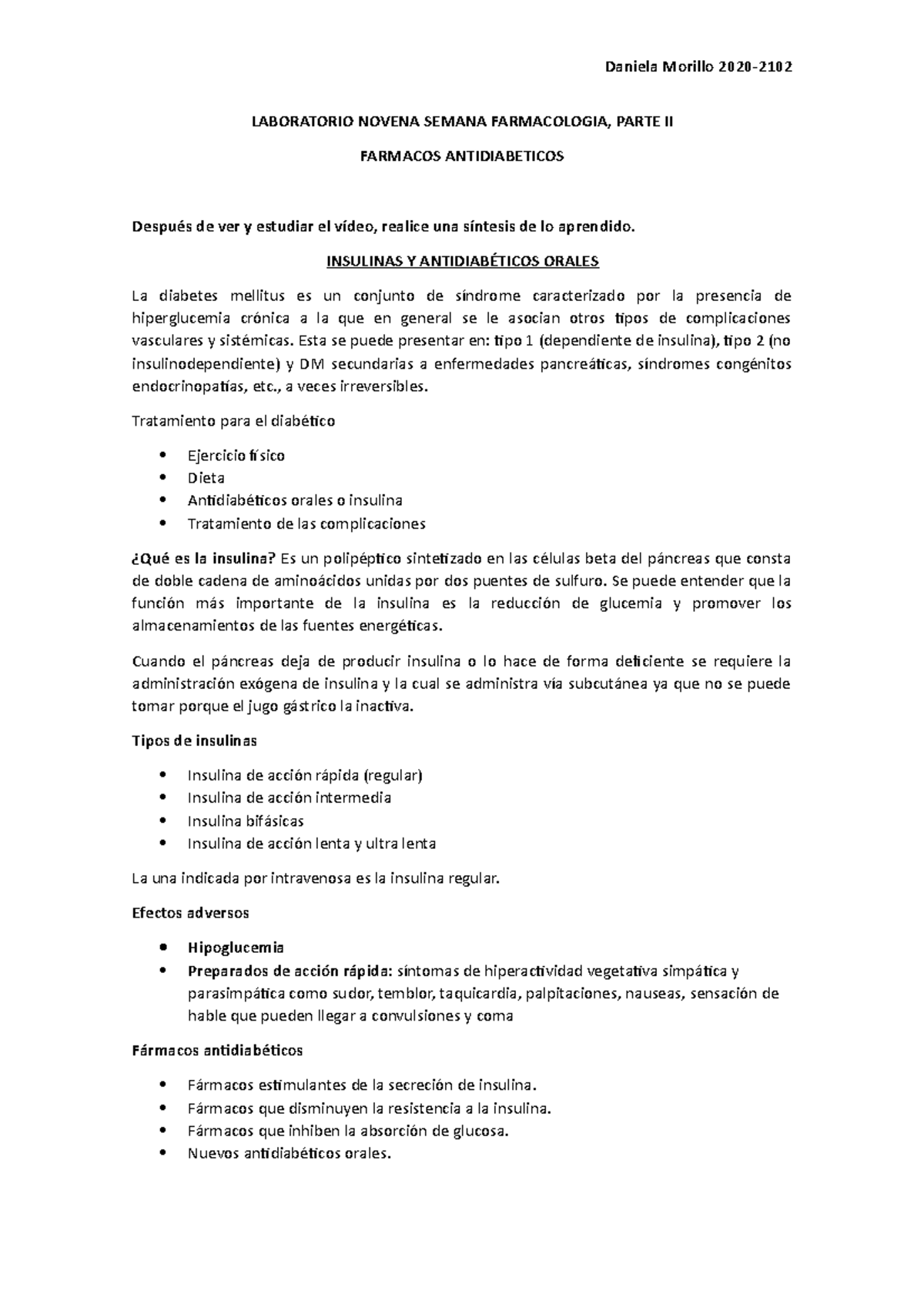 Laboratorio 9 semana farmacologia, parte II - Daniela Morillo 2020 ...