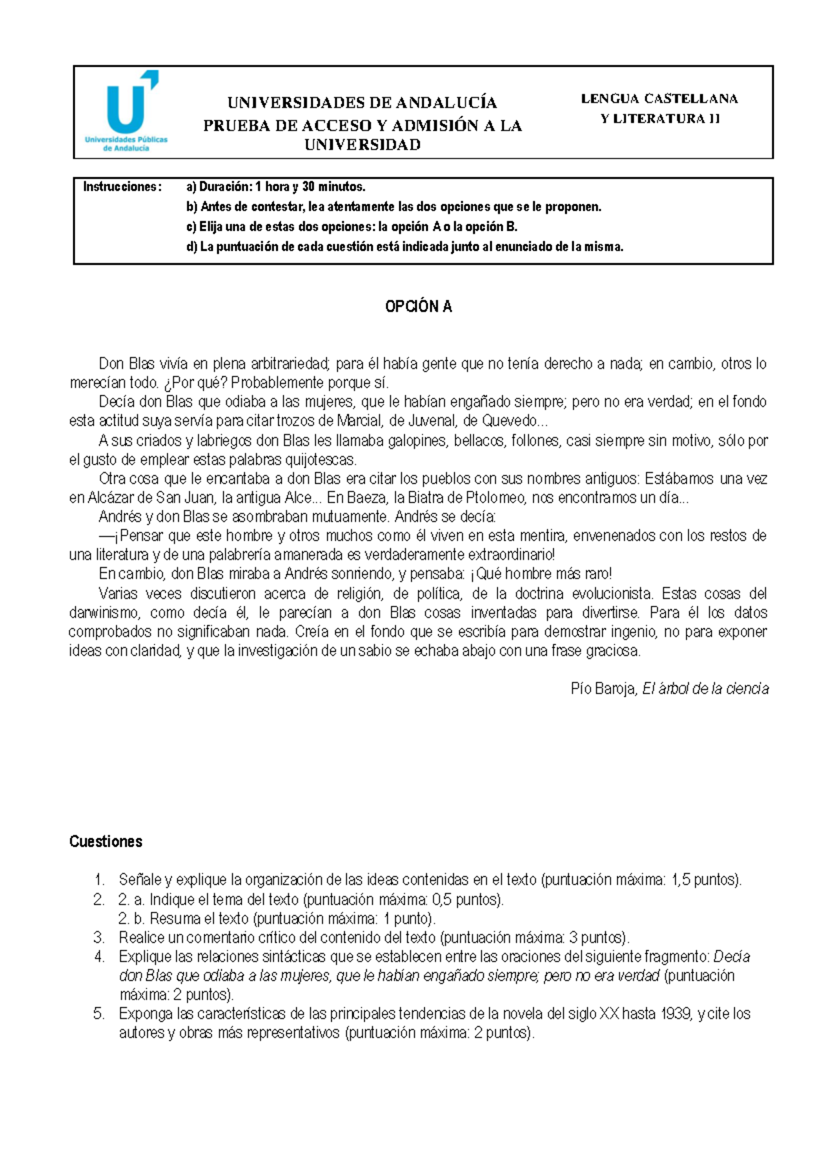 2016-2017 - Exámenes para practicar - UNIVERSIDADES DE ANDALUCÍA PRUEBA DE ACCESO Y ADMISIÓN A ...
