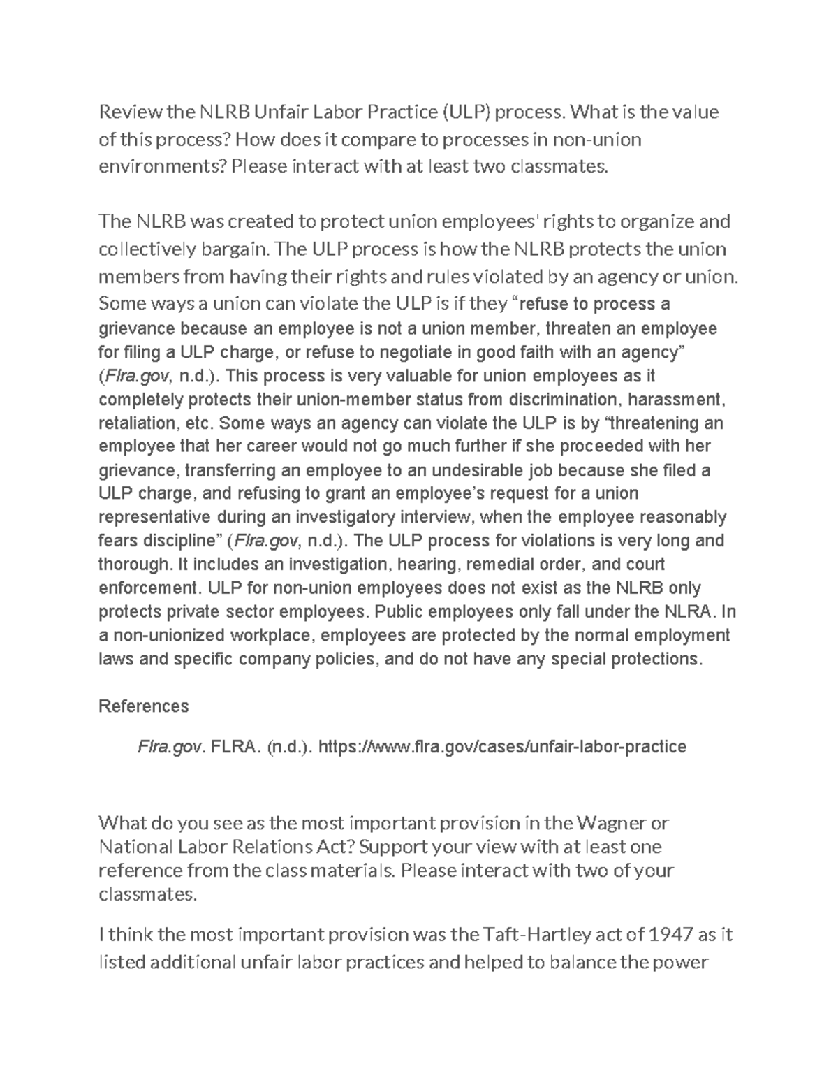 HRMN362 W2 Discussions - Review the NLRB Unfair Labor Practice (ULP ...