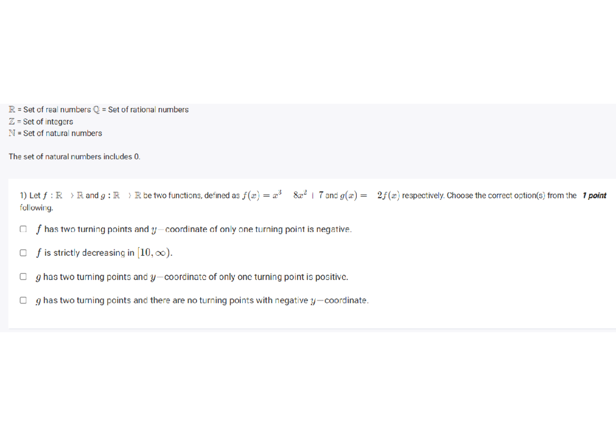 Week4maths - week 4 questions - R Set of real numbers Q Set of rational ...