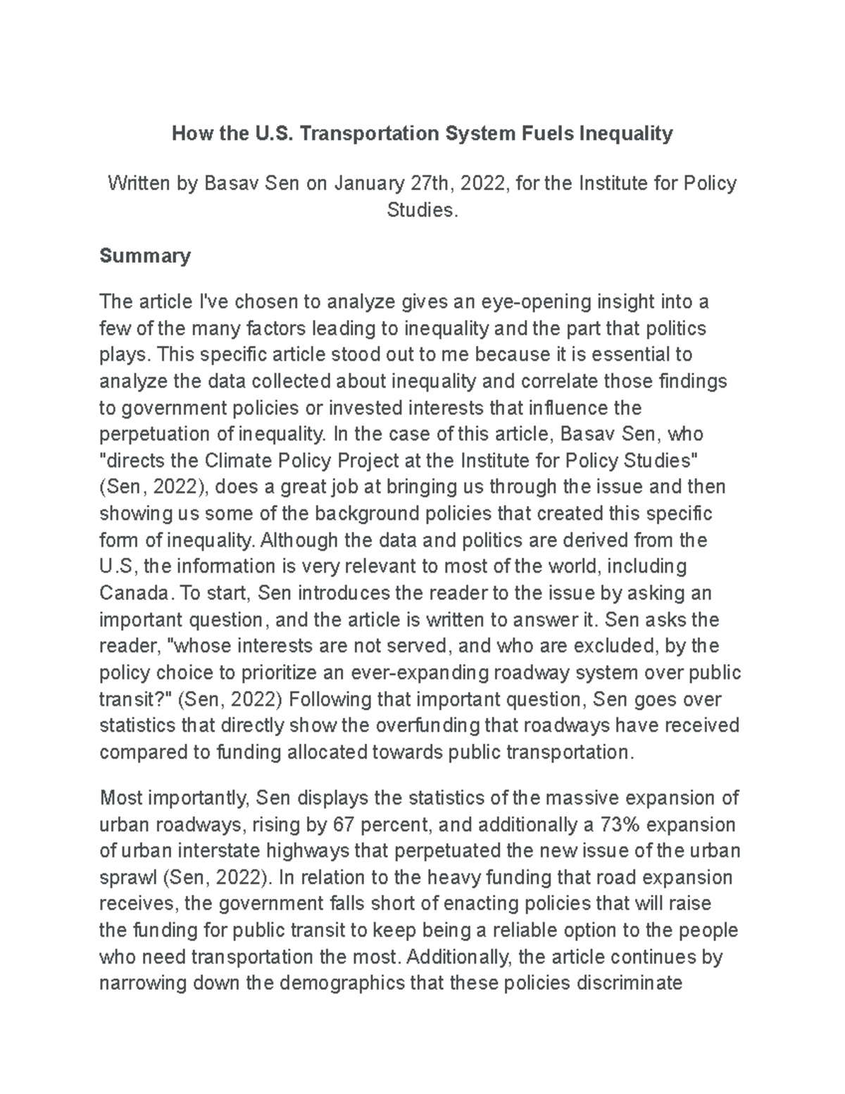 NEWS Article 2 - How the U. Transportation System Fuels Inequality ...