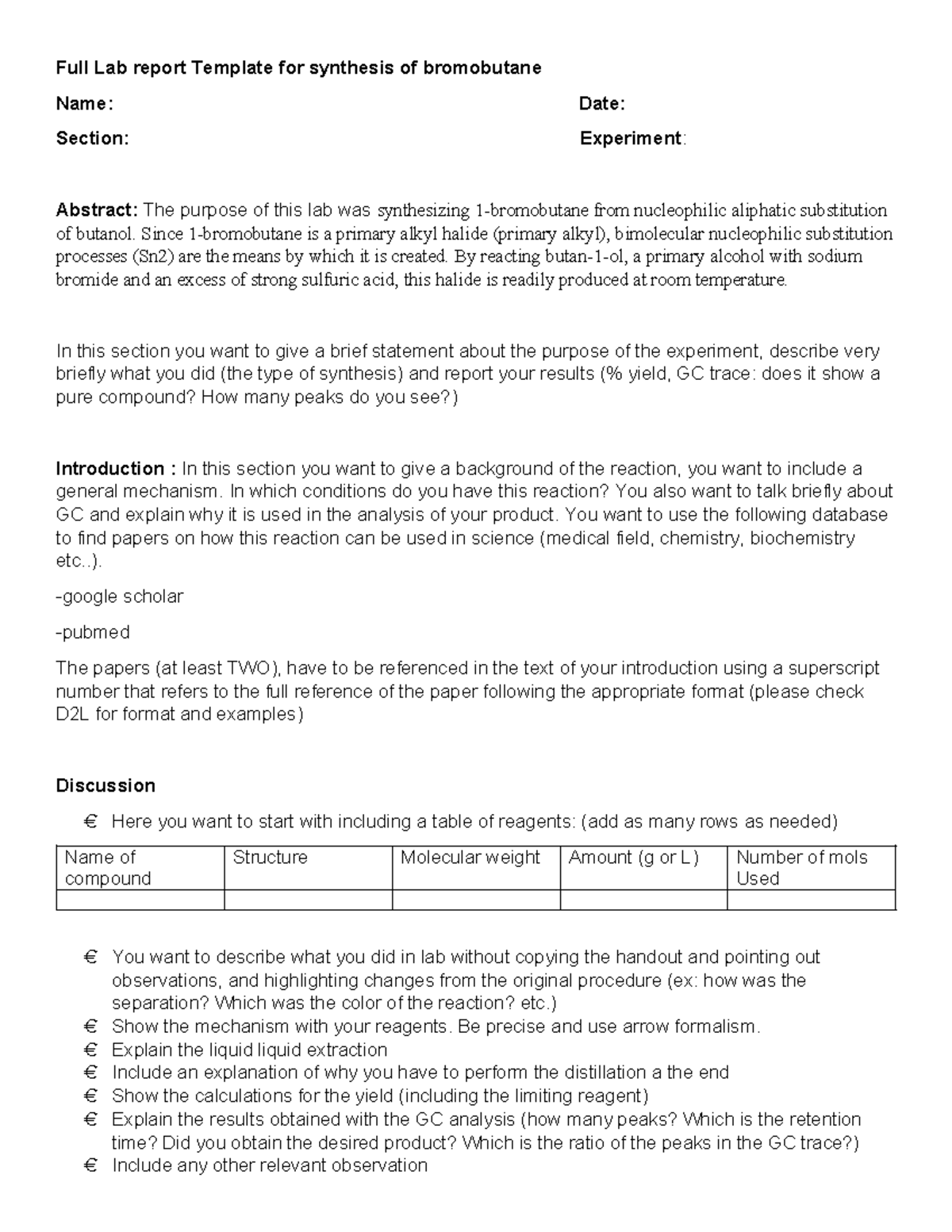 19322 Full Lab report Template for bromobutane docx - Full Lab report ...