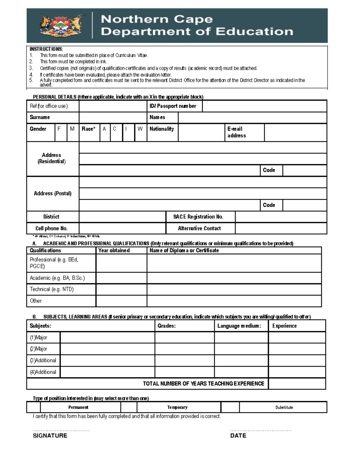 Ncdoe Unemployed Educators Form - INSTRUCTIONS: 1. This form must be ...