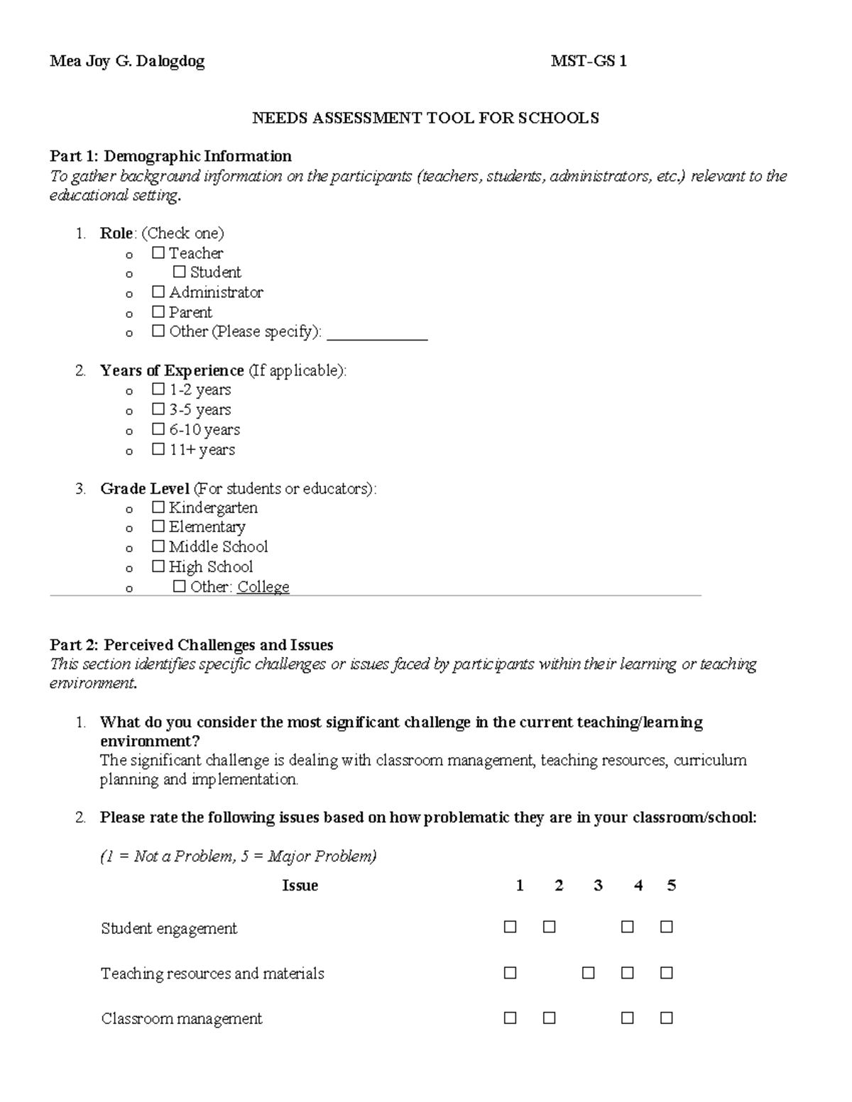 Needs- Assessment-TOOL-FOR- Action- Research WITH Answer - Mea Joy G ...