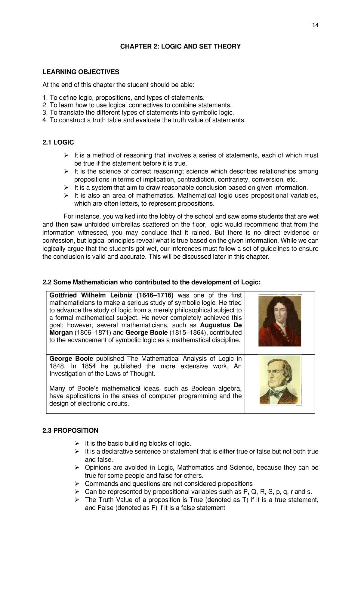 Chapter 2 Logic - MATHEMATICS IN OUR WORLD - CHAPTER 2: LOGIC AND SET THEORY LEARNING OBJECTIVES ...