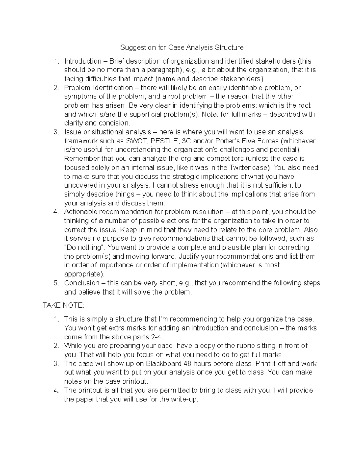 75-100 - Suggestions for Case Analysis Structure - Suggestion for Case ...