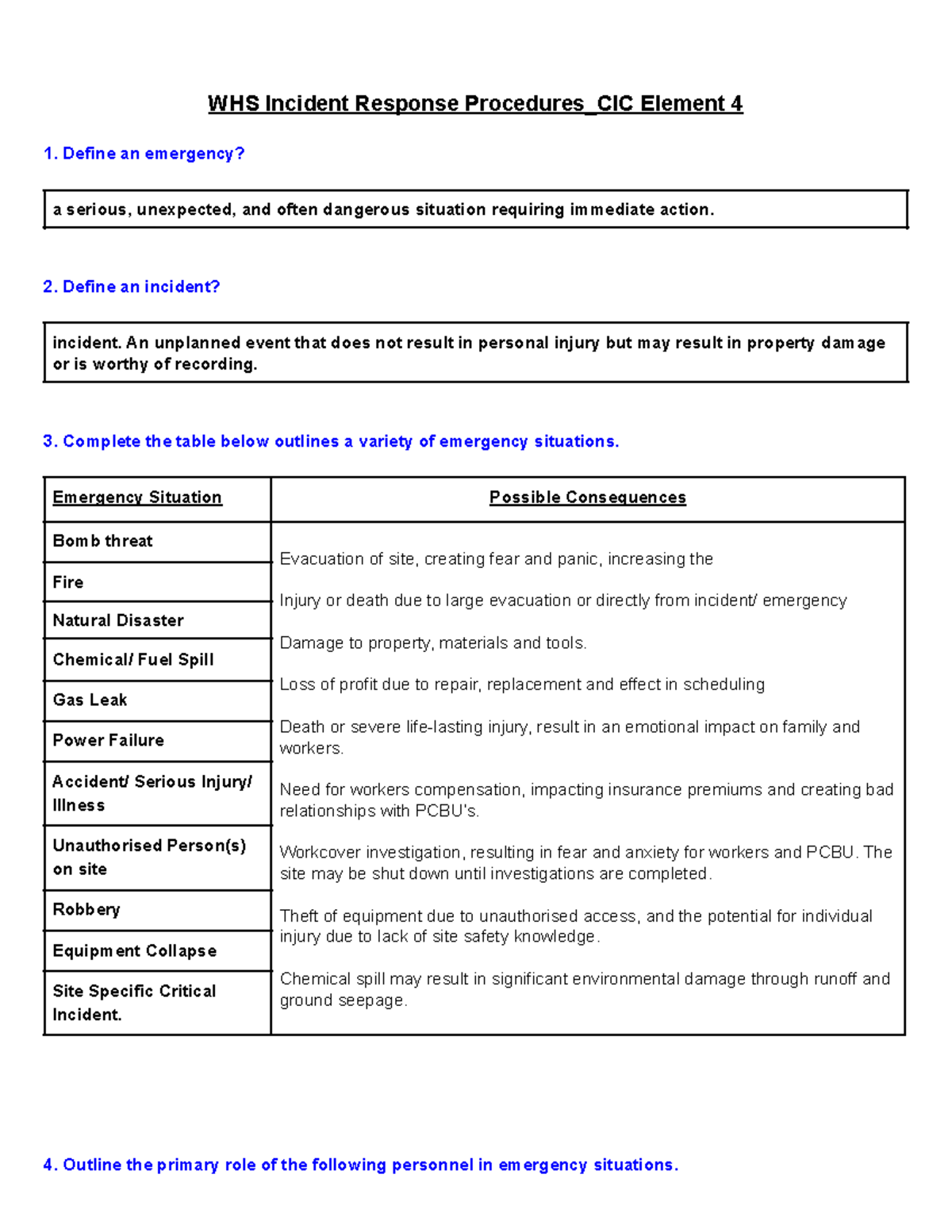 WHS Incident Response Procedures 4 - Define an emergency? a serious ...