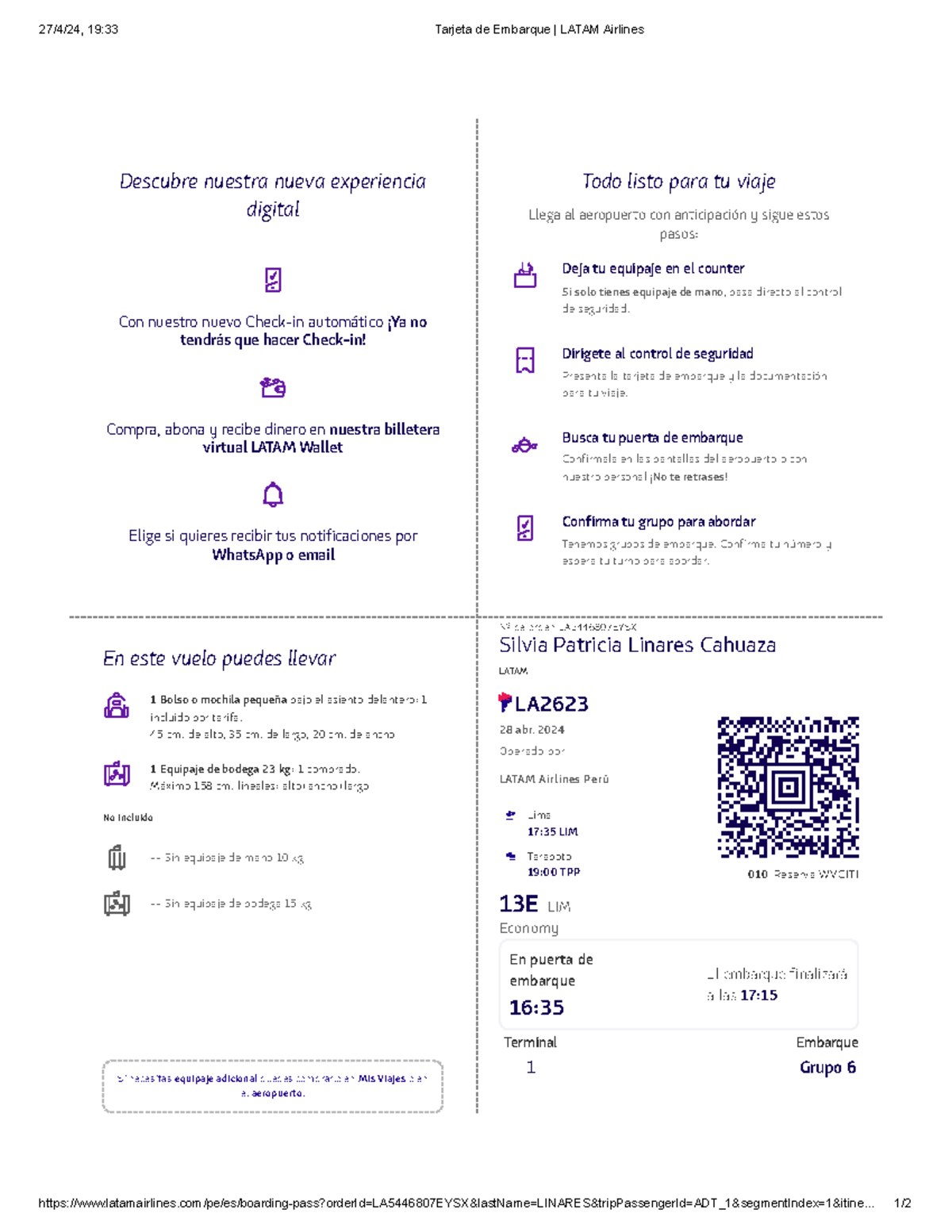 Tarjeta de Embarque Latam Airlines LIMA Tarapoto - Descubre nuestra ...