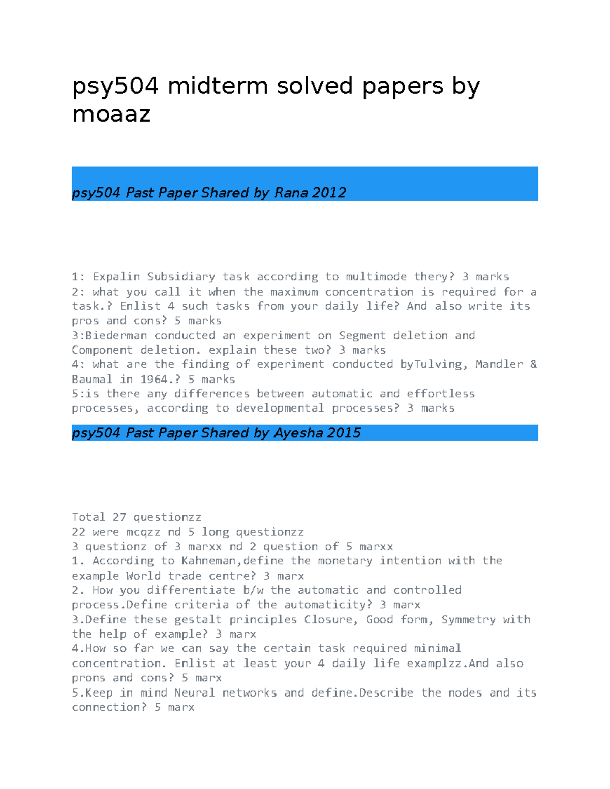 PSY504 Midterm Papers - psy504 midterm solved papers by moaaz psy504 Past Paper Shared by Rana ...