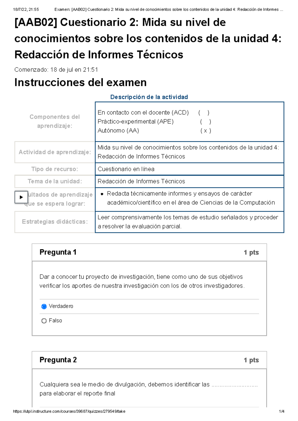 Examen~2 - examen - [AAB02] Cuestionario 2: Mida su nivel de conocimientos sobre los contenidos ...