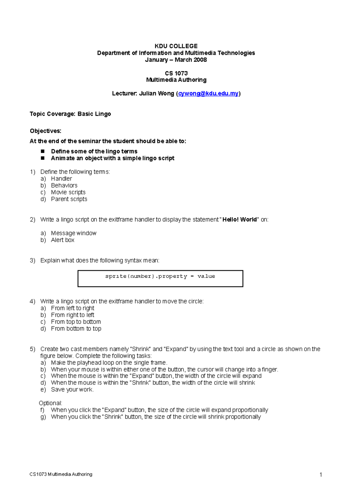 04 Director Script - KDU COLLEGE Department of Information and ...