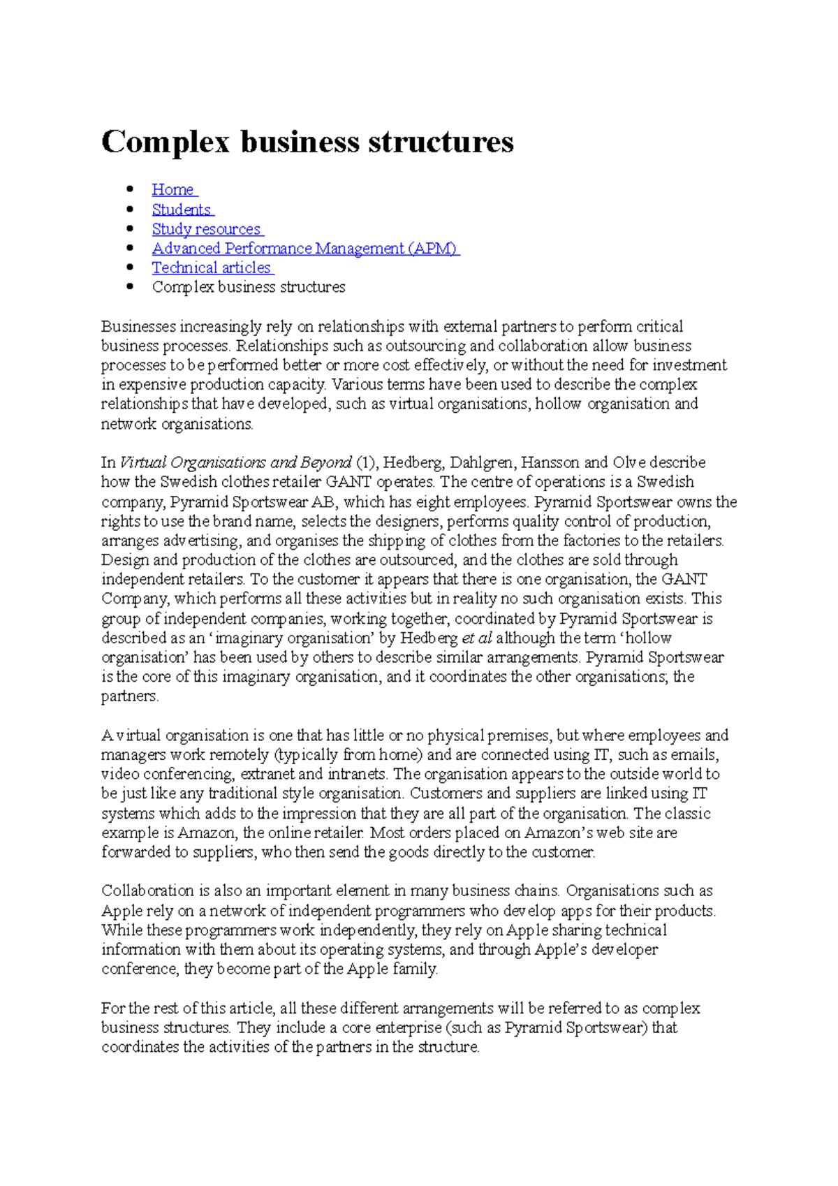 Complex business structures - Relationships such as outsourcing and ...