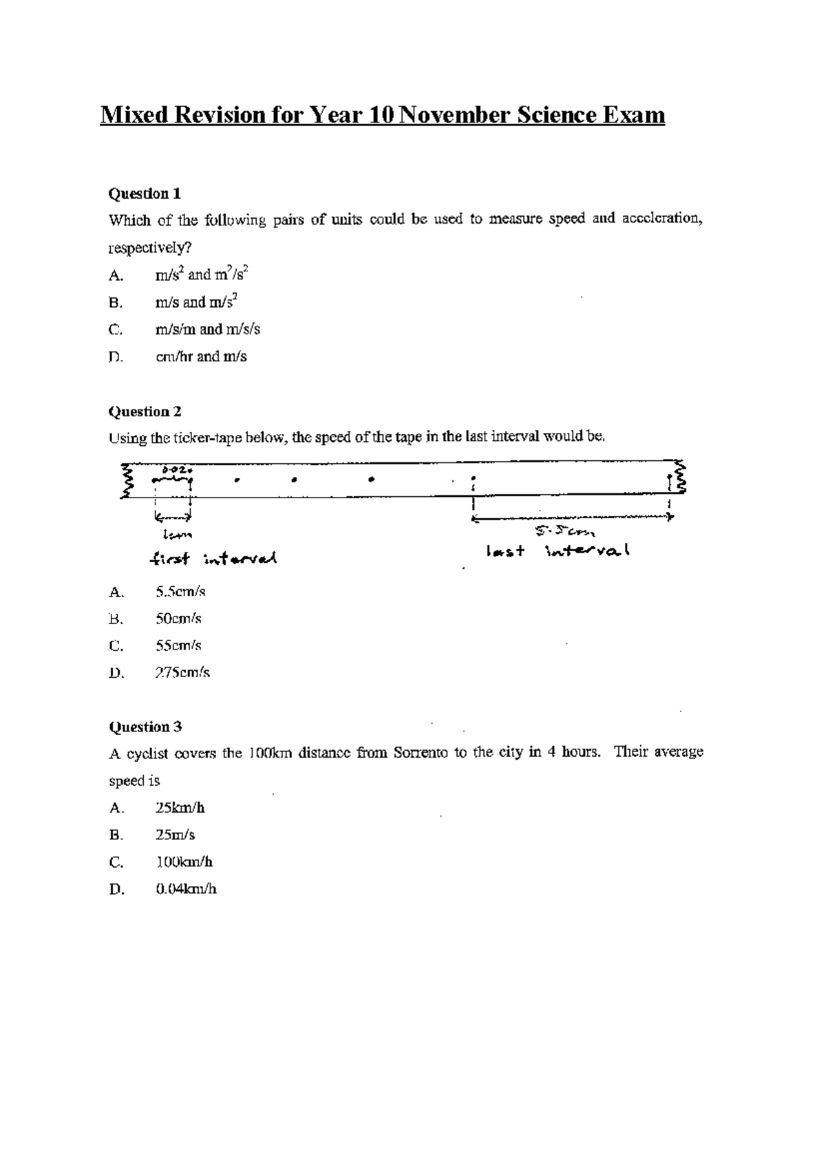 Mixed Revision for Year 10 November Science Exam - and B. and C. and D ...