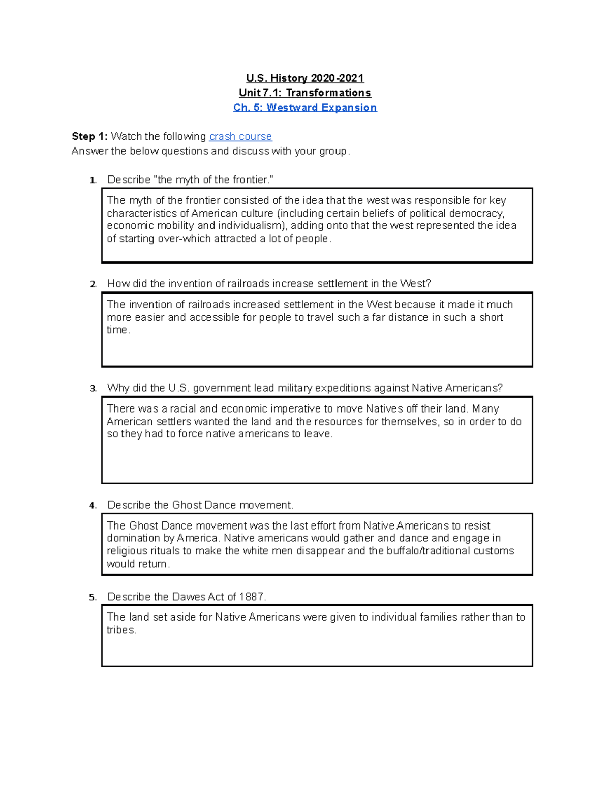71 Westward Expansion (SHP) - 2539656 - U. History 2020- Unit 7 ...