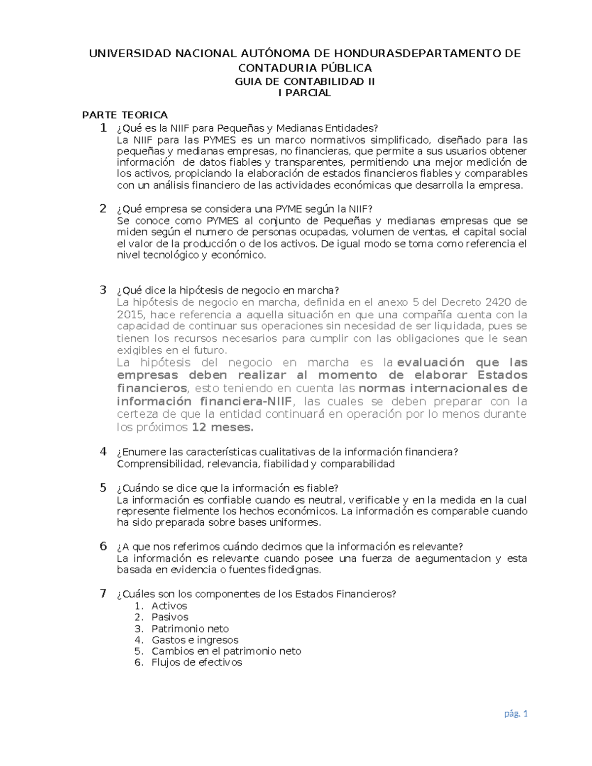 Contabilidad 2 guia 1-resulto - UNIVERSIDAD NACIONAL AUTÓNOMA DE HONDURASDEPARTAMENTO DE ...