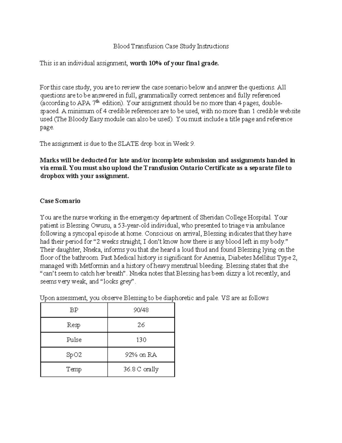 W24 Blood Transfusion Case Study Instructions-1 - Blood Transfusion ...