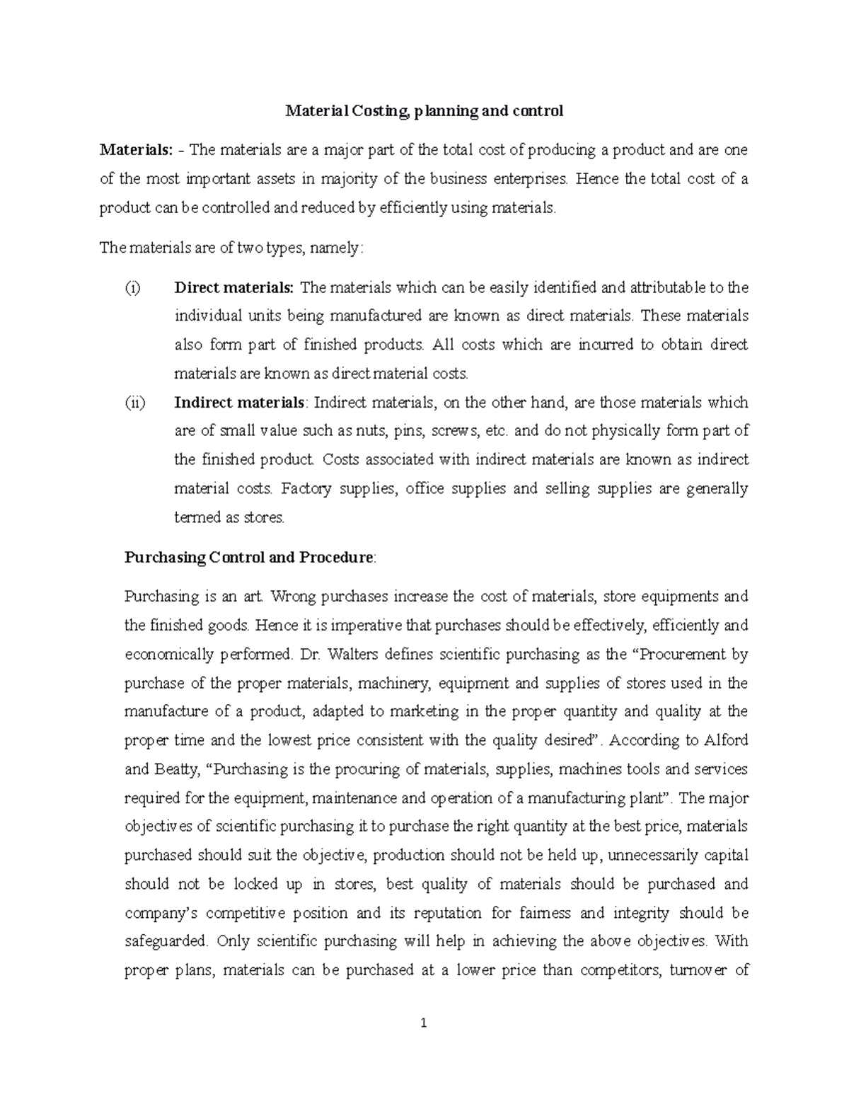 Topic three Materials Notes - Material Costing, planning and control ...