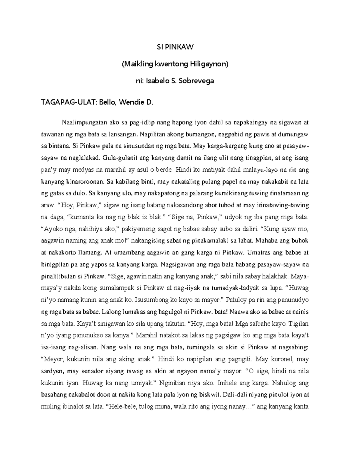 01 Pinkaw (Isabelo S. Sobrevaga) - SI PINKAW (Maikling kwentong ...