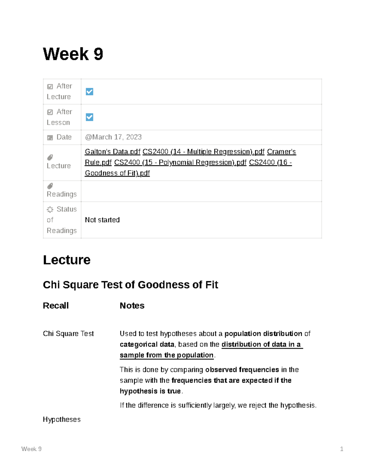 CS2400 Week 9 Notes - Week 9 After Lecture After Lesson Date Lecture ...