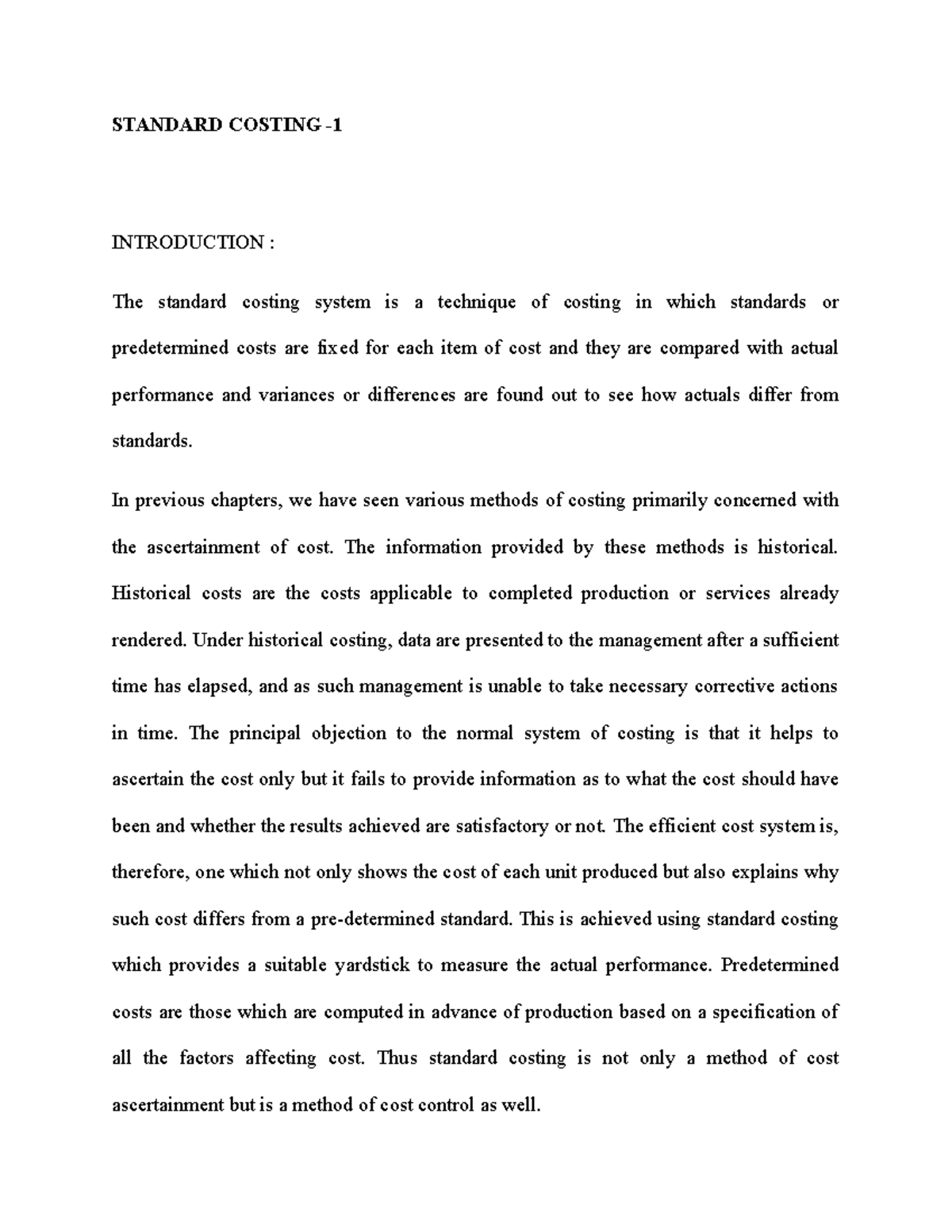 Standard Costing -1 - STANDARD COSTING - INTRODUCTION : The standard ...
