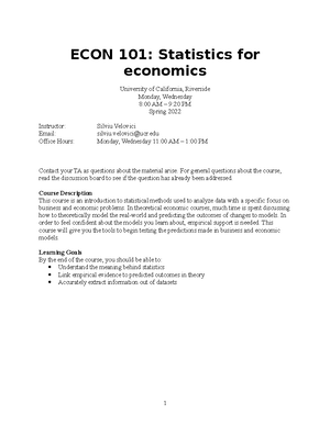 Week 3 Lab Assignments - ECON 101 - Summary Statistics Column E Sample Size: 156 Mean: 20. Std ...