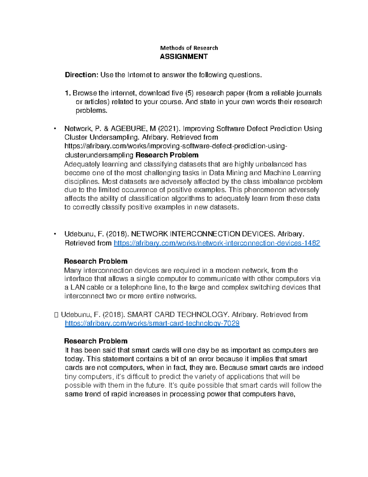 Introduction to Research Methods - Methods of Research ASSIGNMENT ...